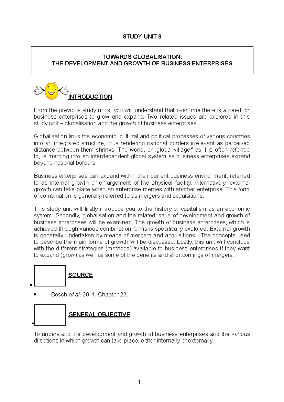 Study Guide SU9 - STUDY UNIT 9 TOWARDS GLOBALISATION: THE DEVELOPMENT ...