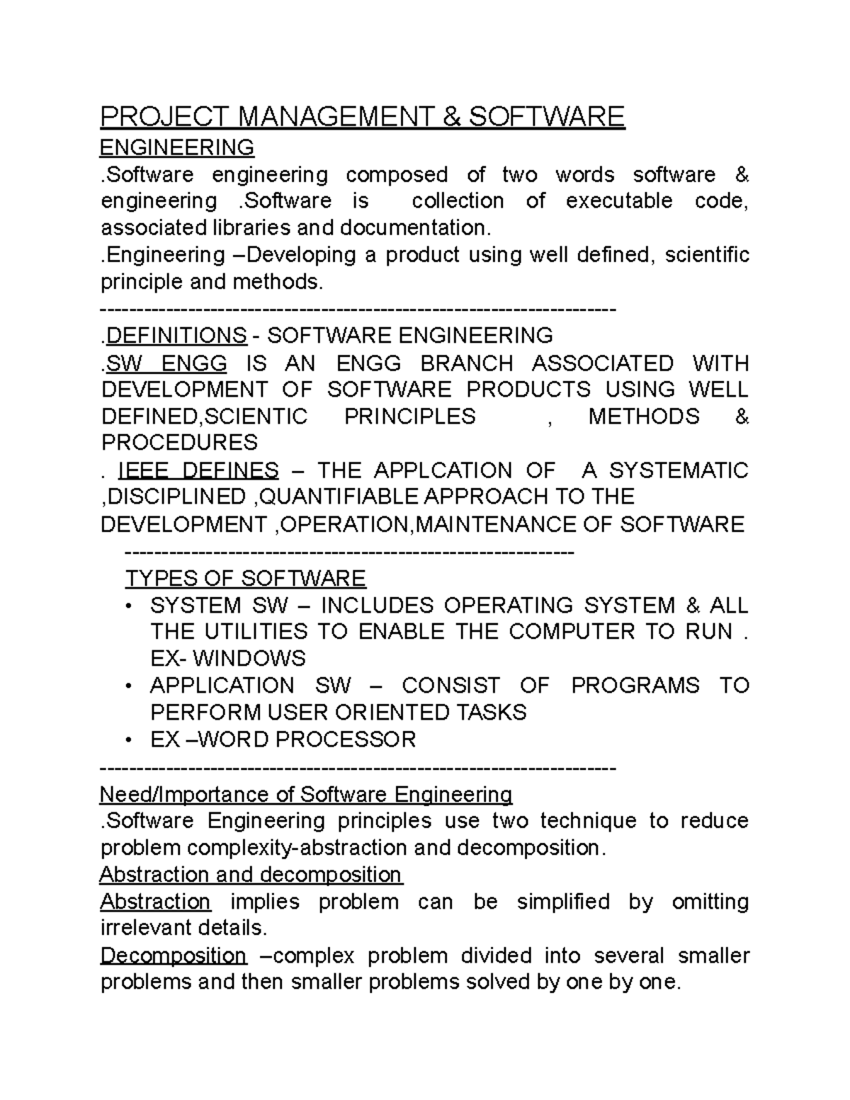 Project management and software engineering - PROJECT MANAGEMENT ...