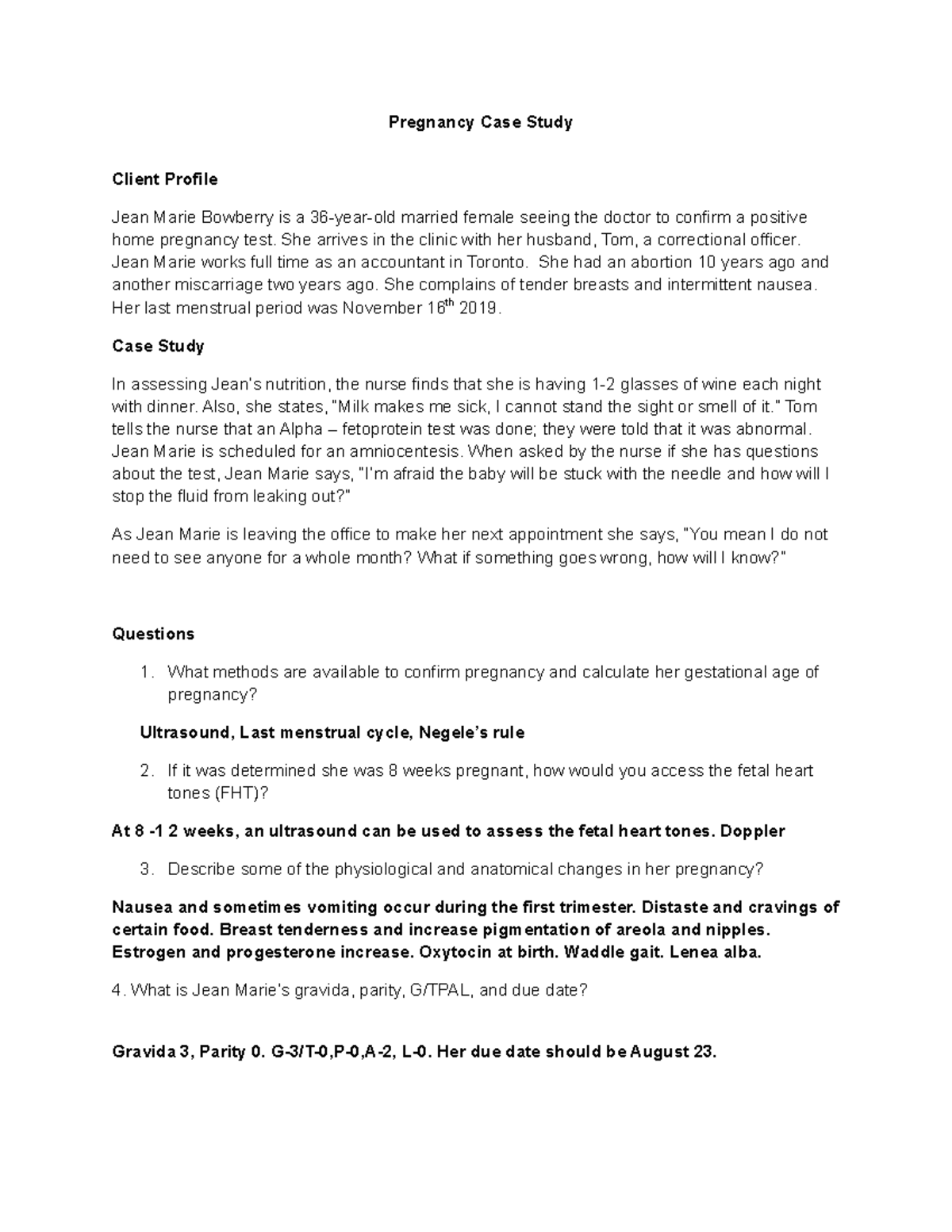 Pregnancy simulation scenario student - Pregnancy Case Study Client ...
