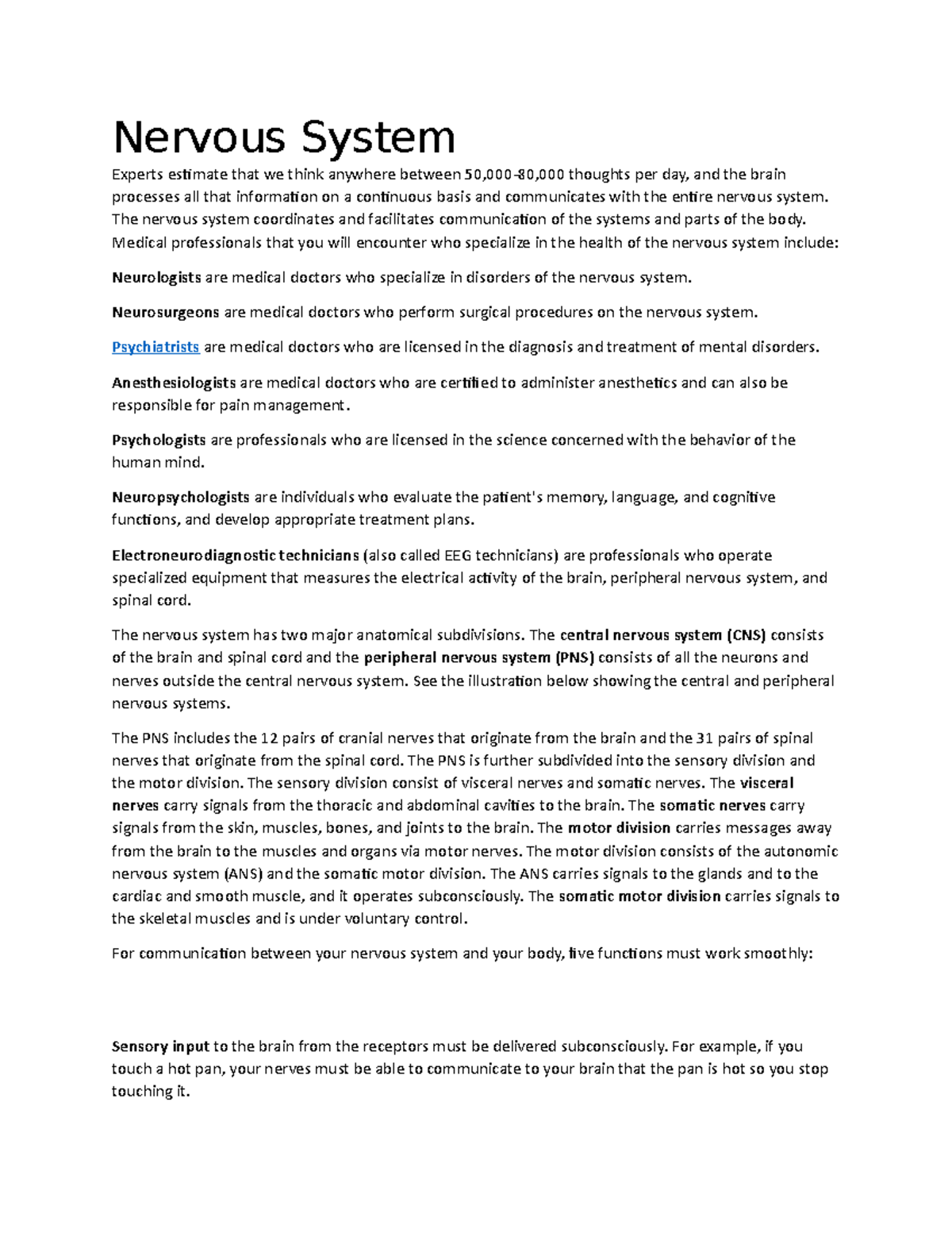 Nervous System - Nervous System Experts estimate that we think anywhere ...