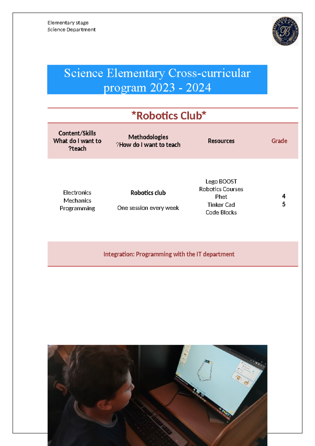 Cross curricular - knjo - Science Department Science Elementary Cross ...