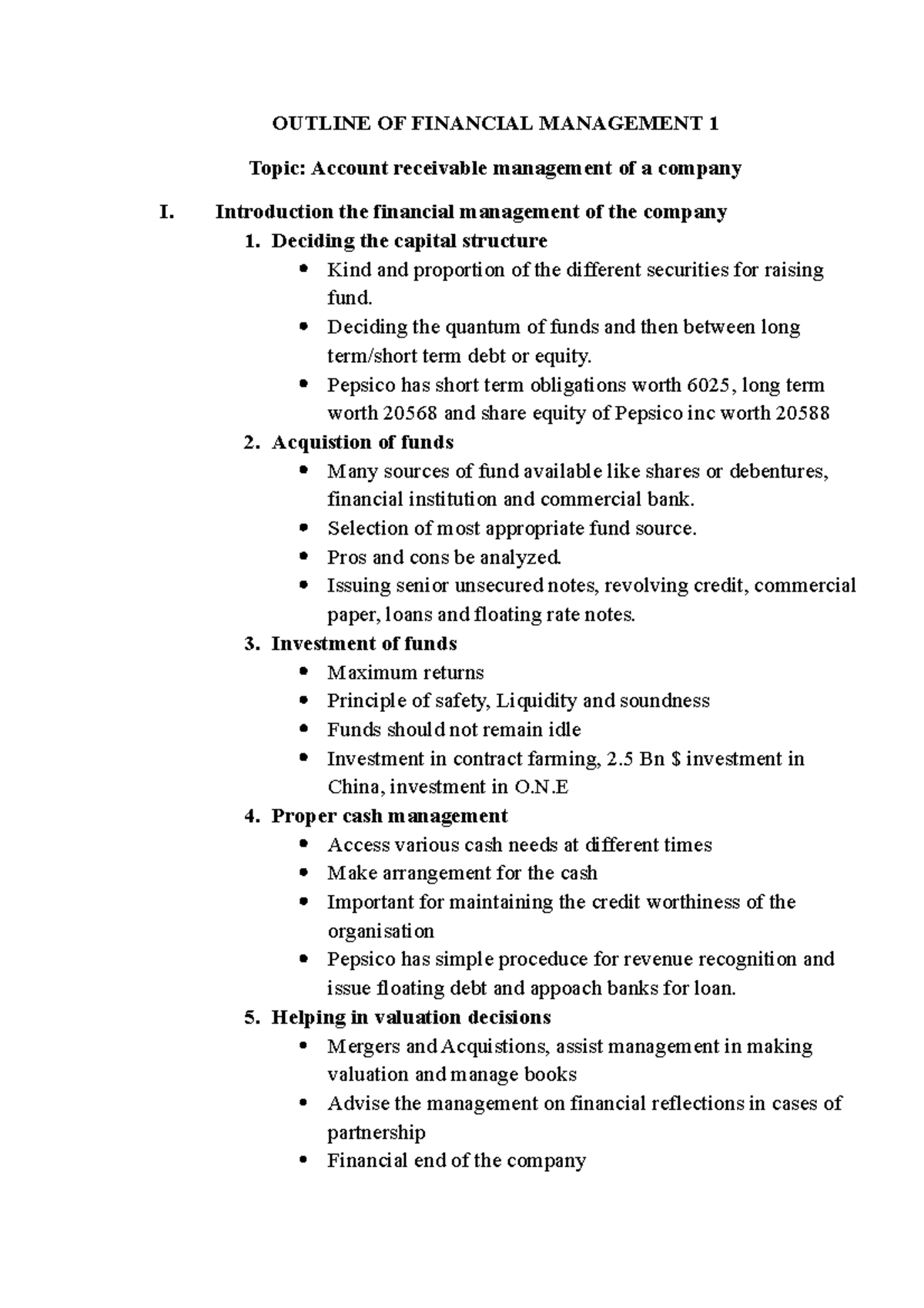 Outline OF Financial Management 1 - OUTLINE OF FINANCIAL MANAGEMENT 1 ...