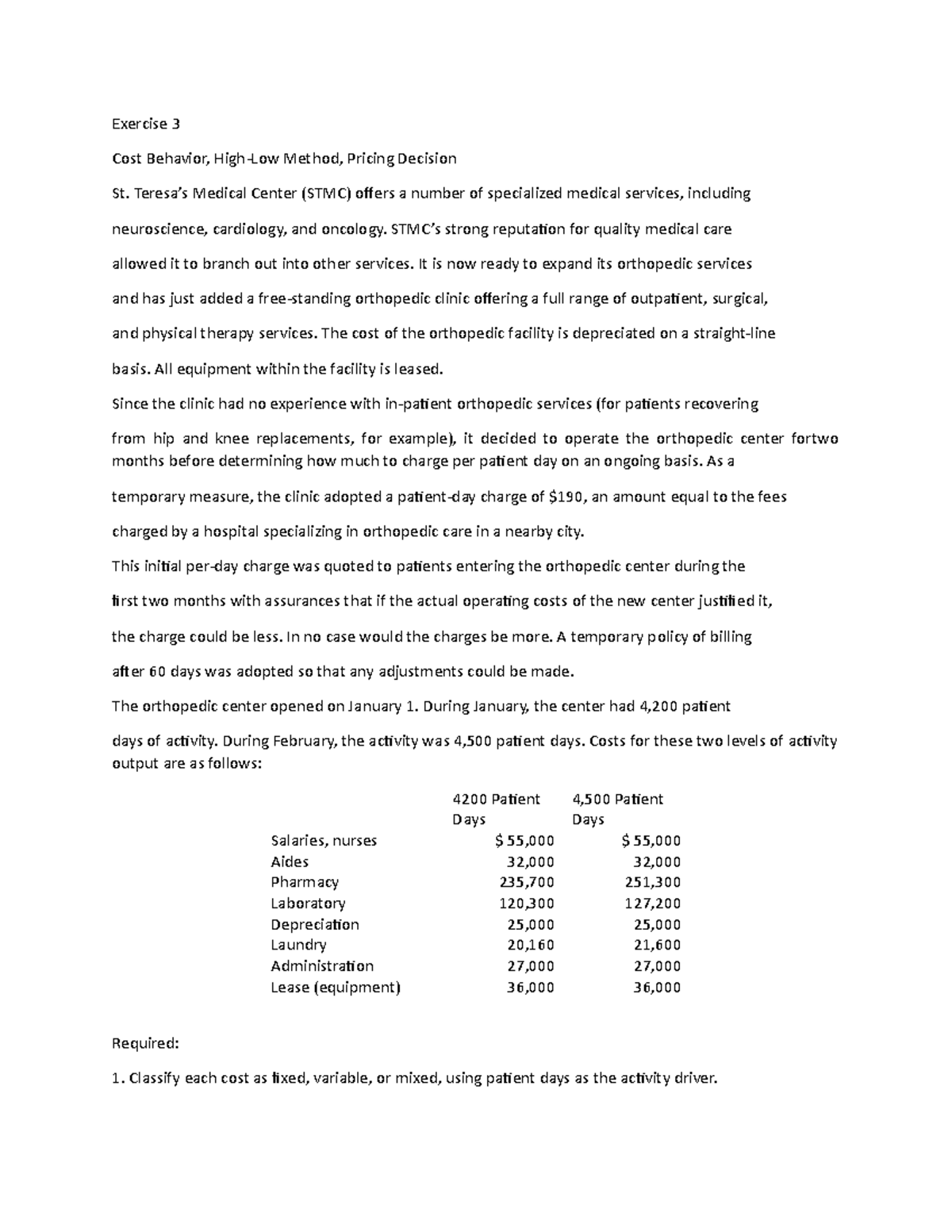 Assignment 3 AML - Frequency - Exercise 3 Cost Behavior, High-Low ...