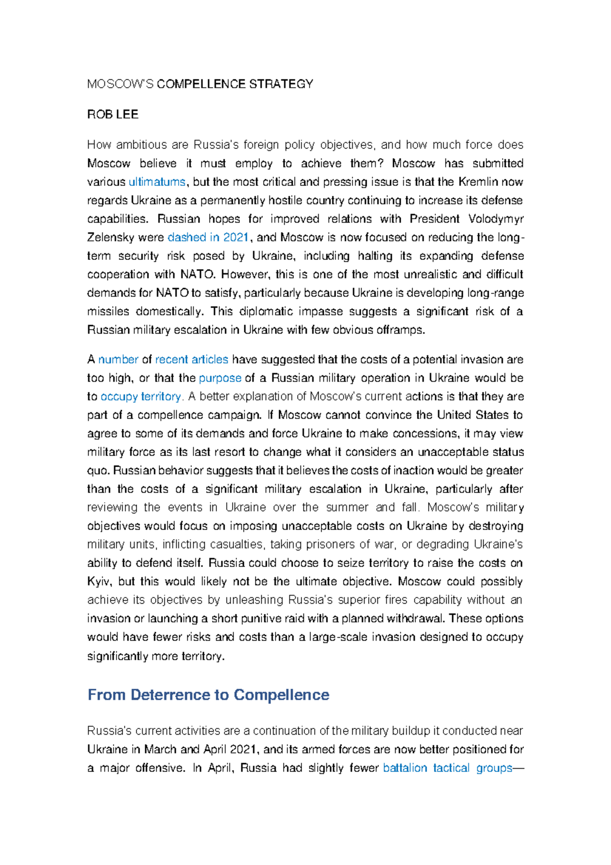 2. Moscow - Temario examen final Eric - Current International Issues ...