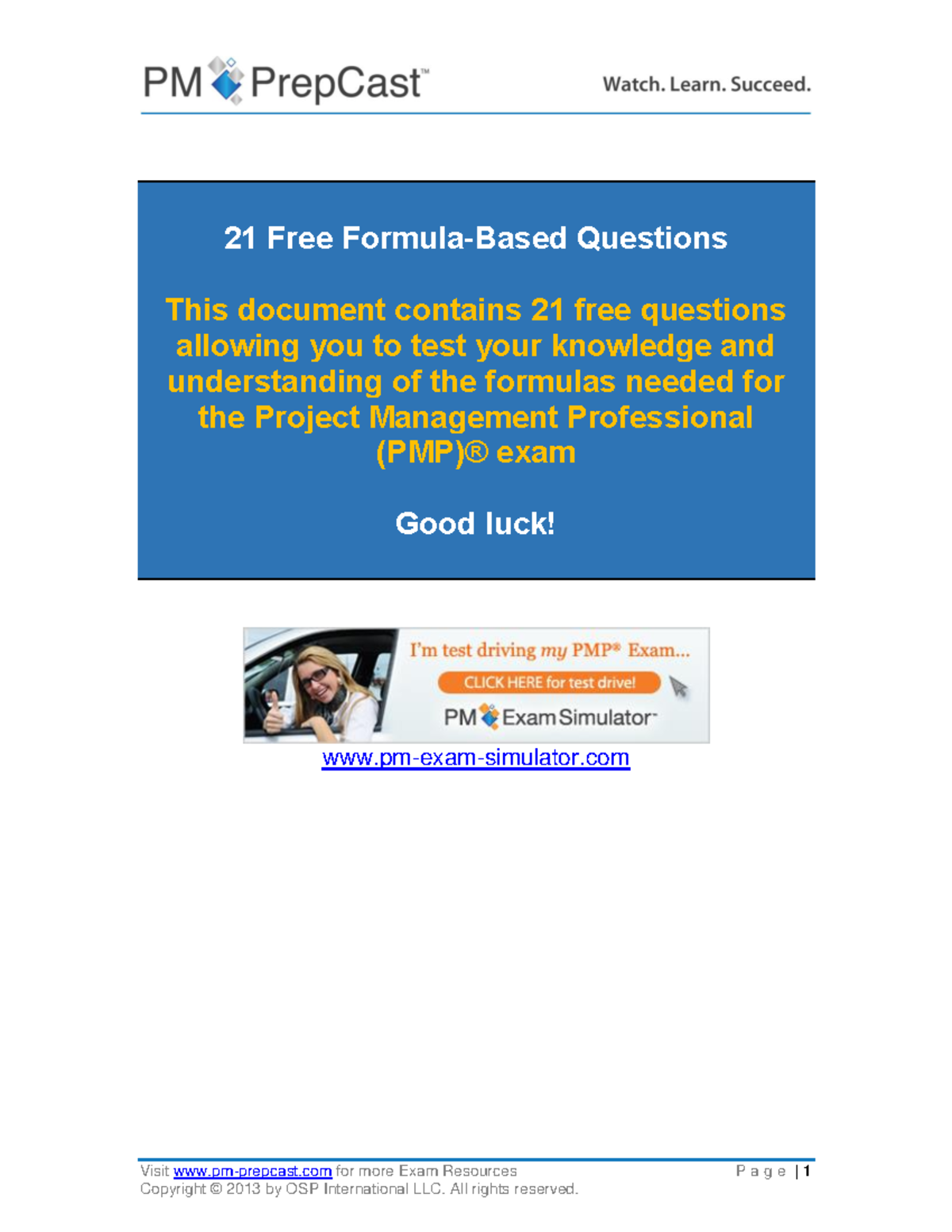 Free PMP Exam Formulas Assessment - Visit pm-prepcast for more Exam ...