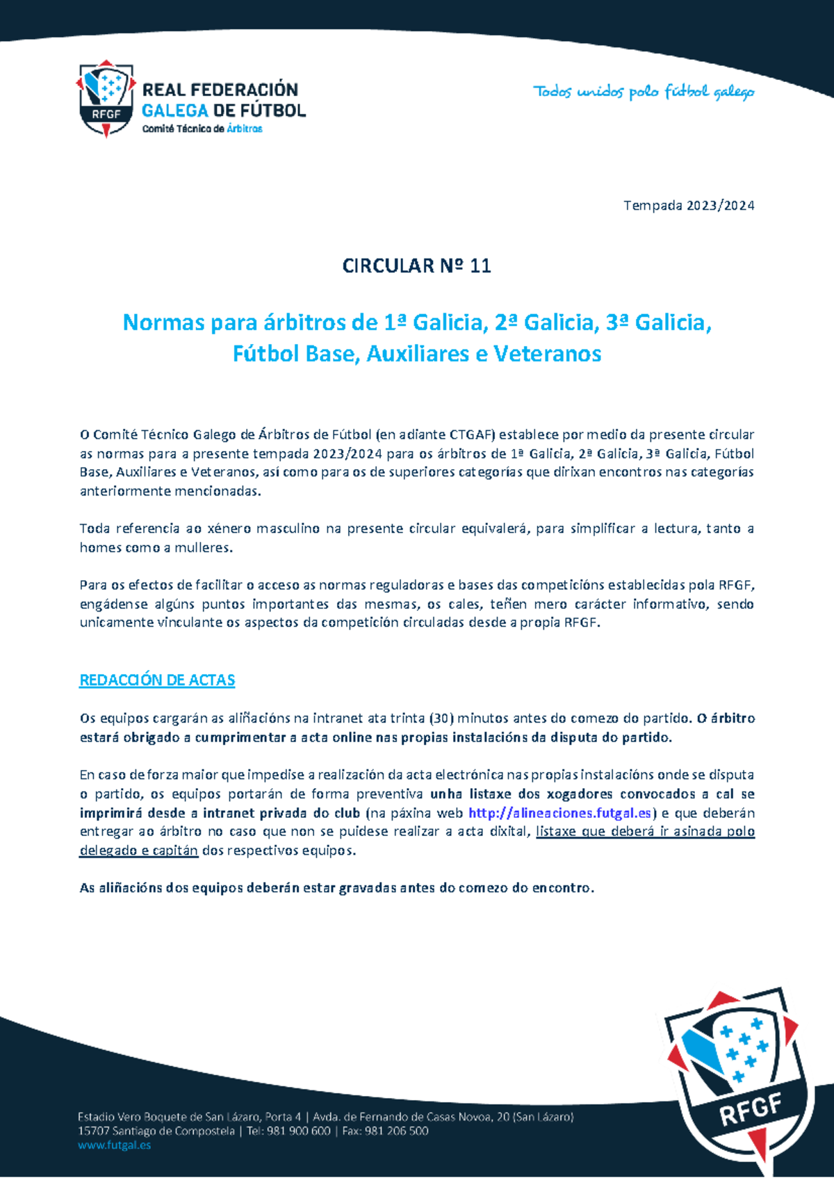 Circular 11 Normas arbitros categorias autonomicas V1[5591] - Tempada 202 3 /202 4 CIRCULAR Nº ...