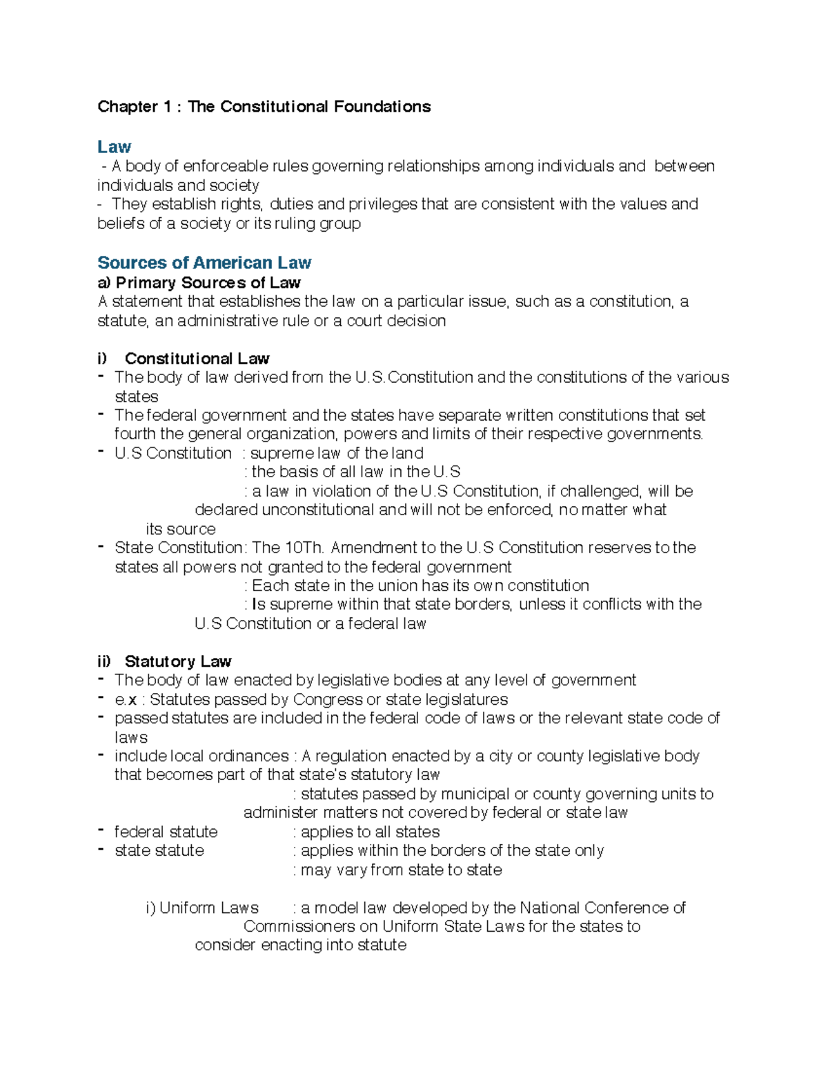 Chapter 1,3 - Lecture notes 1,3 - Chapter 1 : The Constitutional ...