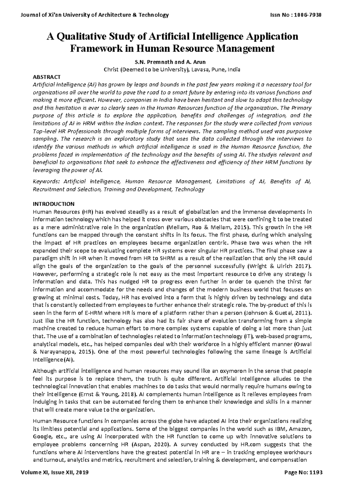 A Qualitative Study of Artificial Intelligence Application Framework in Human Resource ...