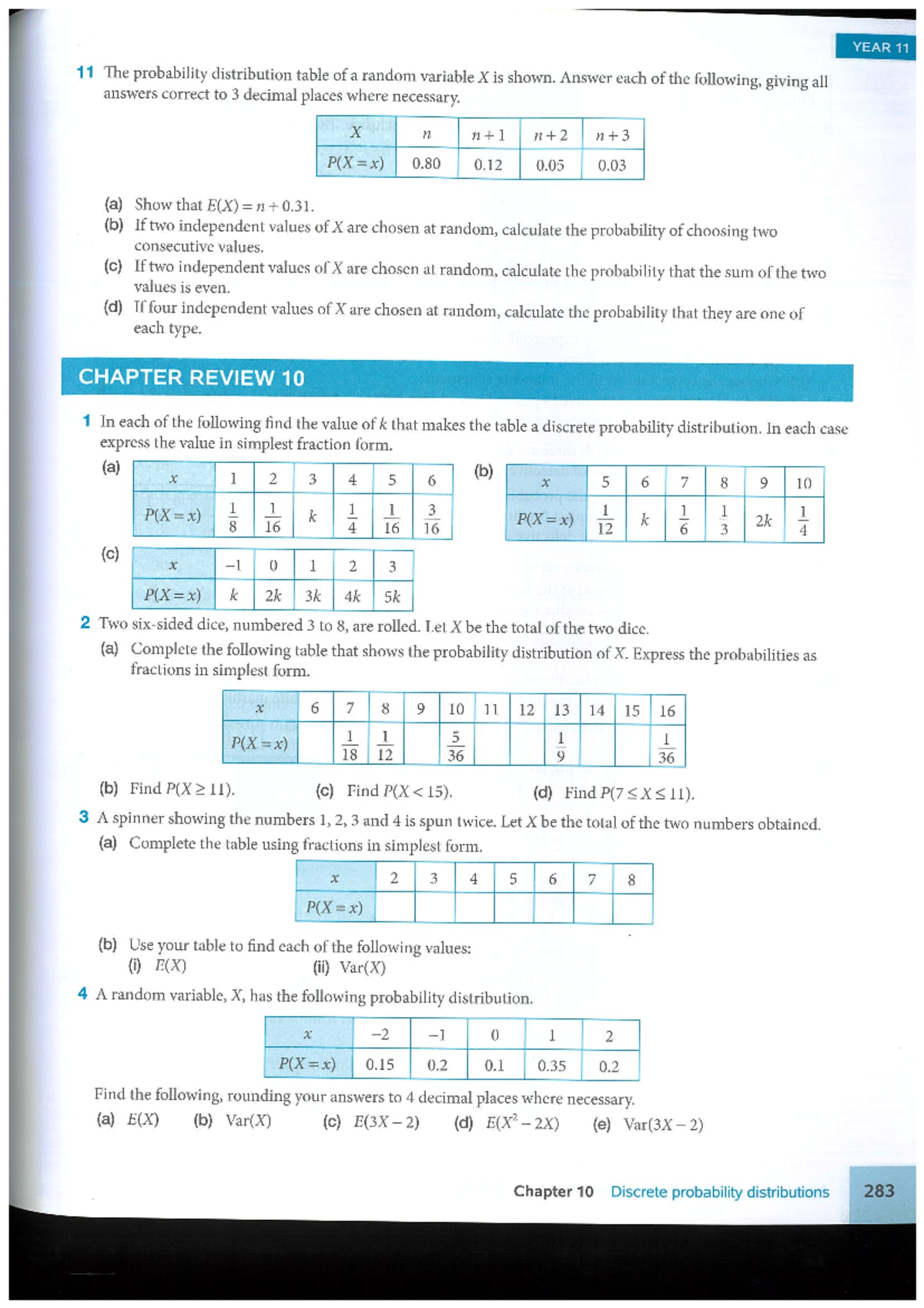 Chapter Review 10 - Discrete Probability Distributions (Fitzpatrick ...