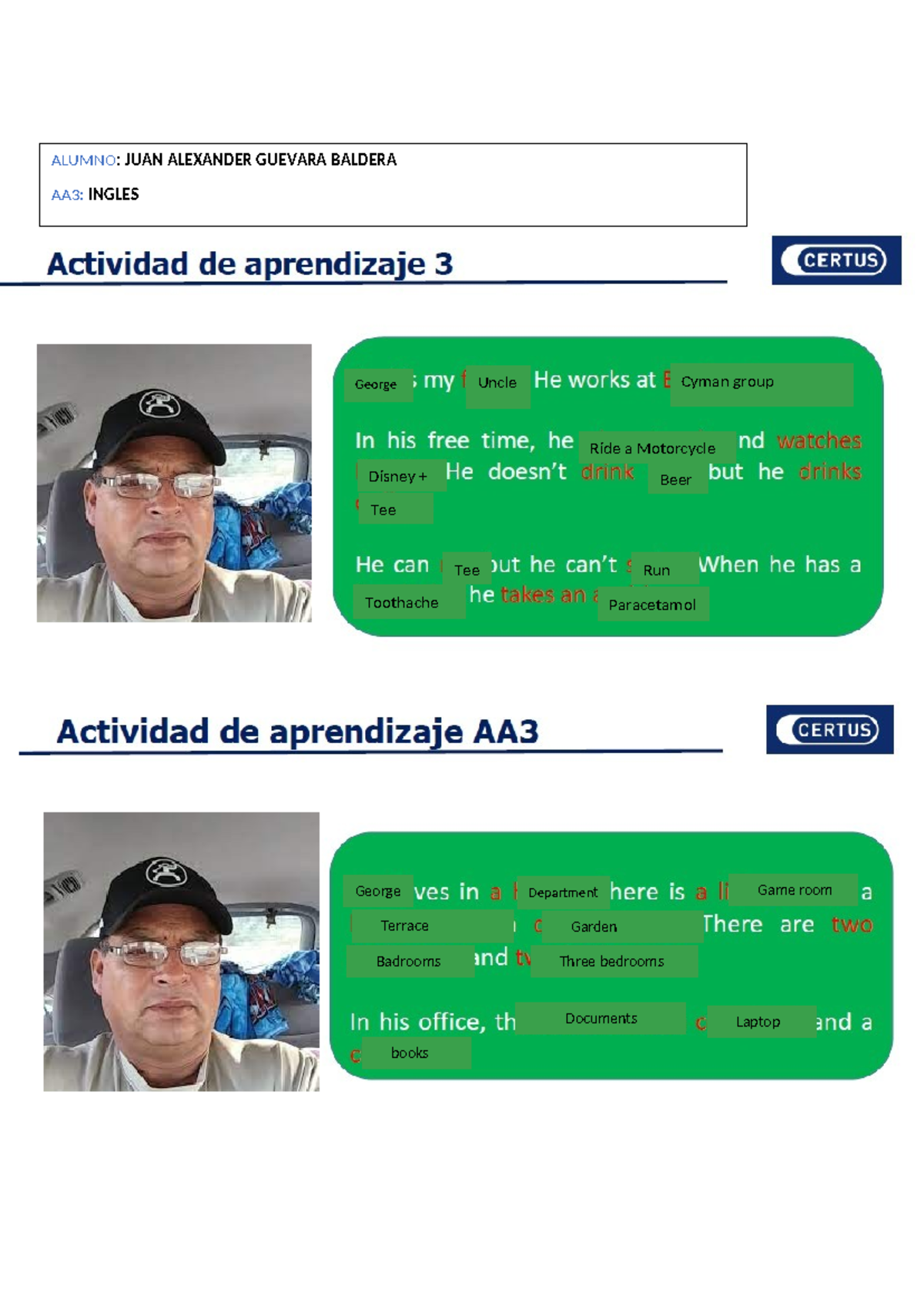 Practica modificada - ingles AA3 - ingles IV CICLO - George Uncle Cyman group Ride a Motorcycle ...