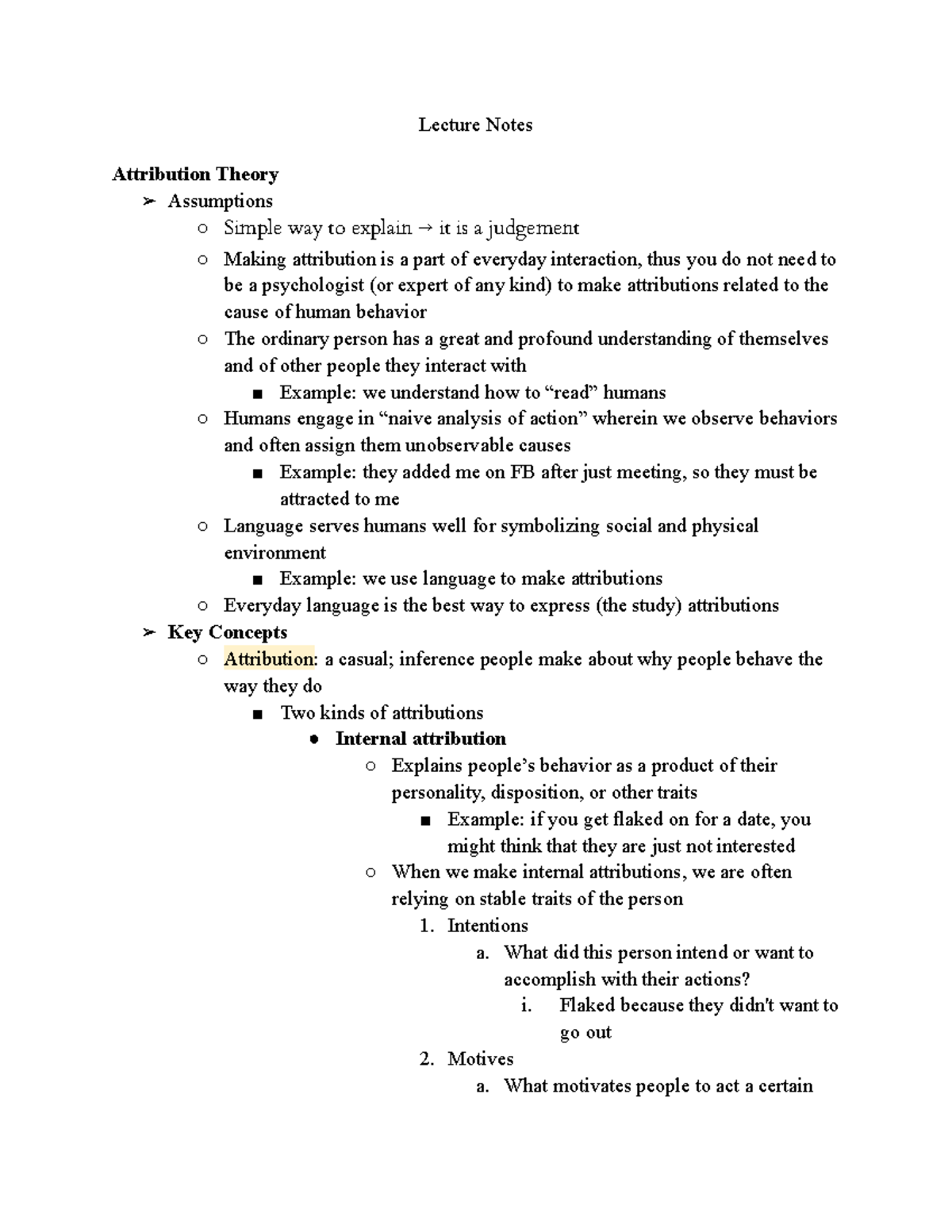 1 - lecture notes from class - Lecture Notes Attribution Theory ...