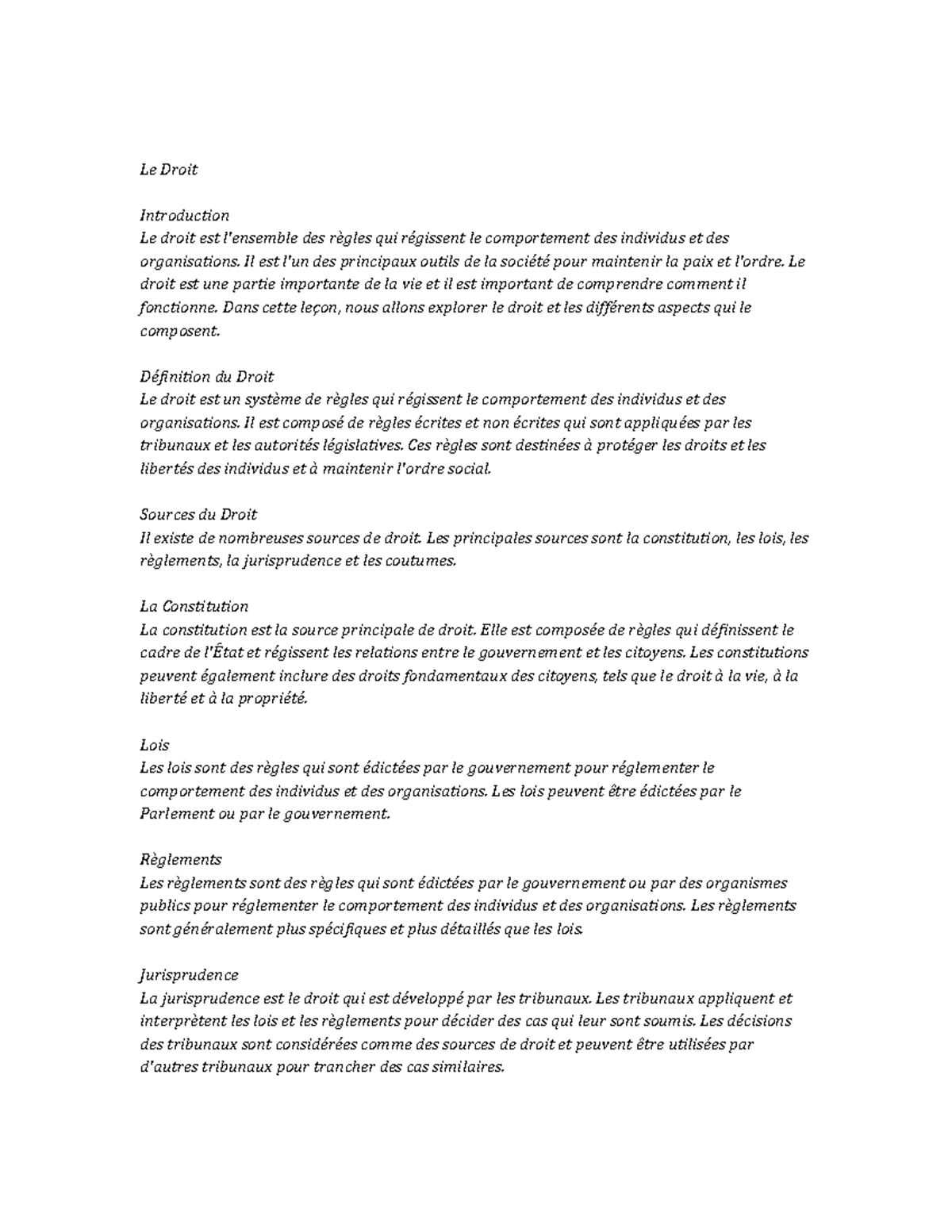 Legal Studies Study Notes - Le Droit Introduction Le droit est l ...