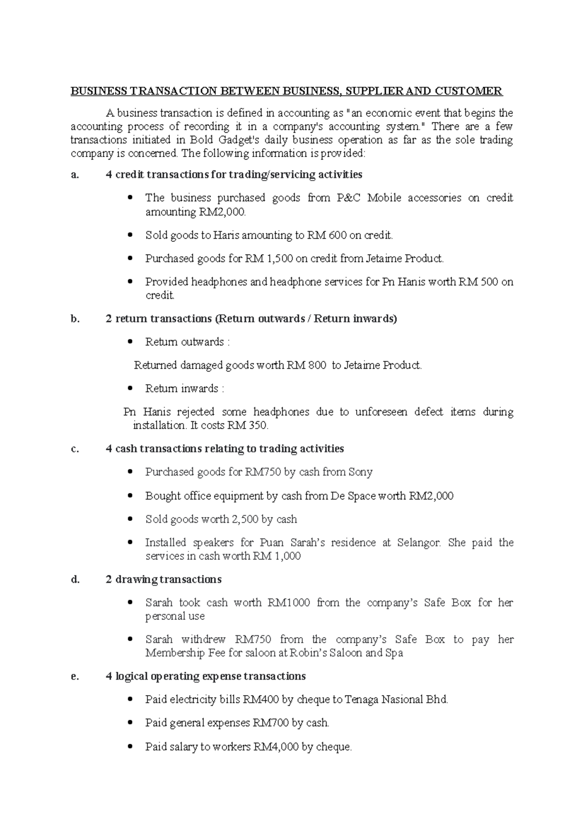 Pbl 2 - practice material - BUSINESS TRANSACTION BETWEEN BUSINESS ...