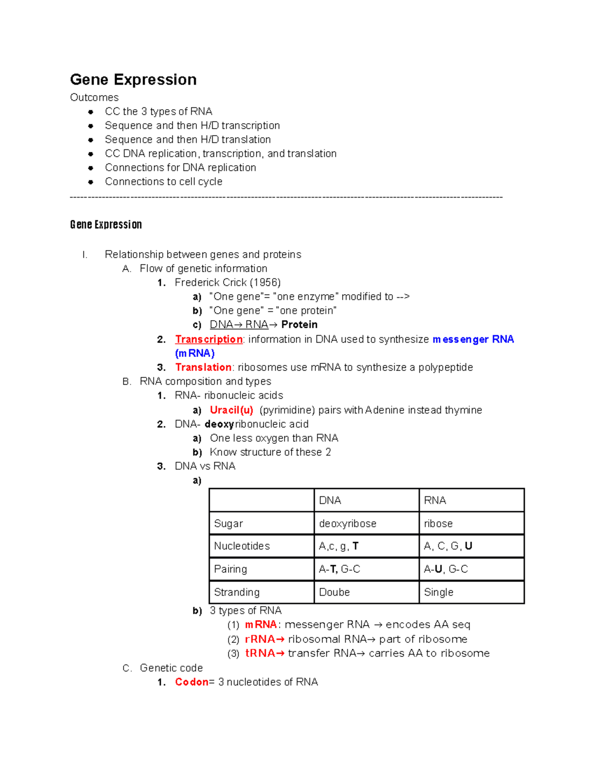 Gene Expression - Lecture notes 15 - Gene Expression Outcomes CC the 3 ...