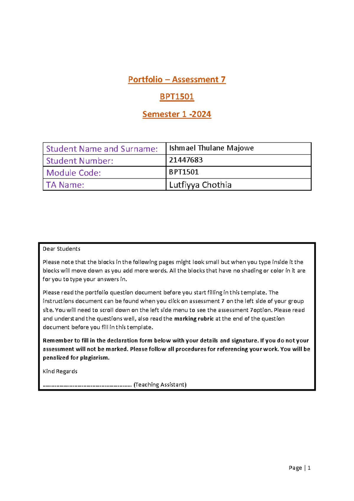 BECOMING A PROFESSIONAL TEACHER PORTFOLIO - Portfolio – Assessment 7 ...