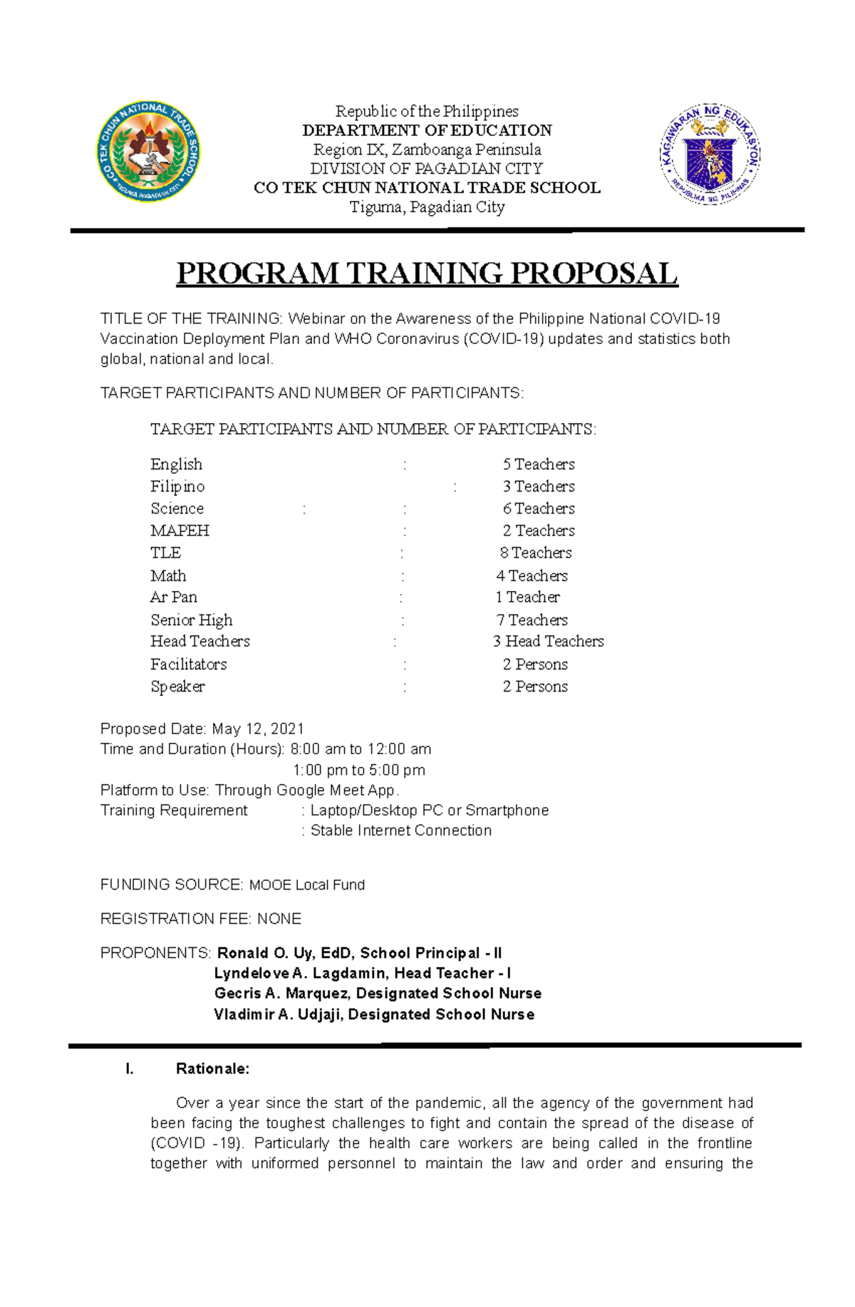 Training-Proposal - training - Republic of the Philippines DEPARTMENT ...