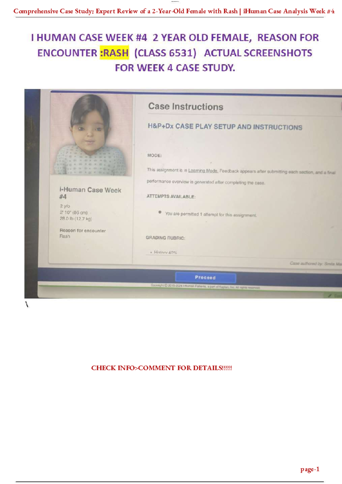 Comprehensive I Human Case Study: Expert Review of a 2-Year-Old Female with Rash ( Class 6512 ...