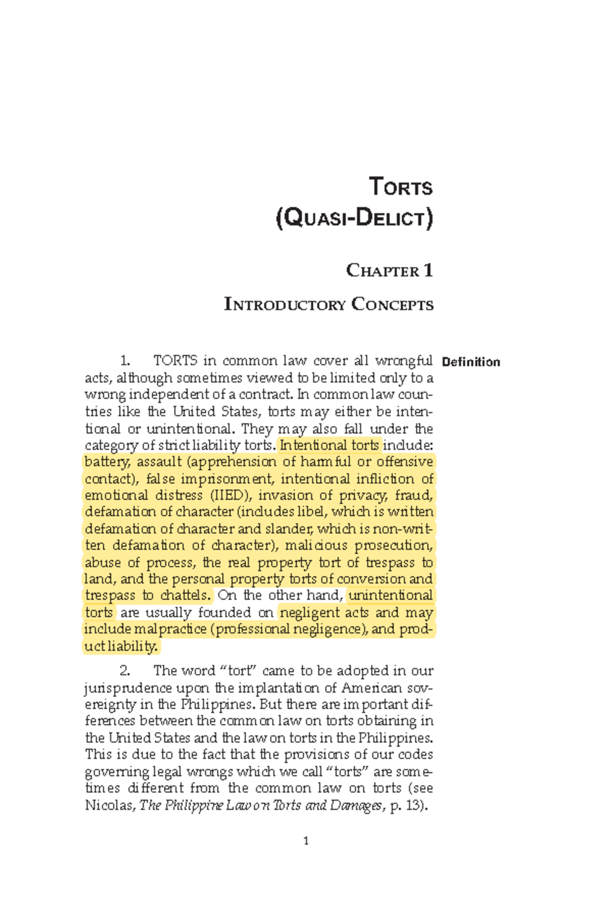 Torts and Damages Textbook by Largo 2007 - 1 1 TORTS (QUASI-DELICT ...