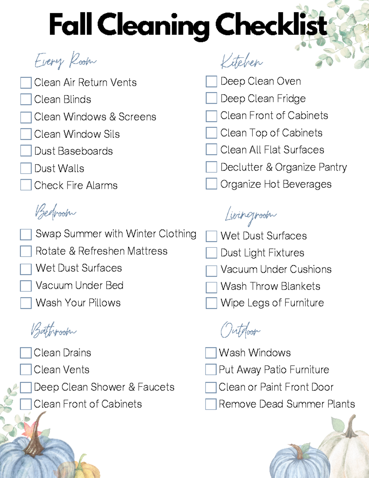 Fall Cleaning Routine and Maintenance Schedule - Fall Cleaning Checklist Livingroom Wet Dust ...