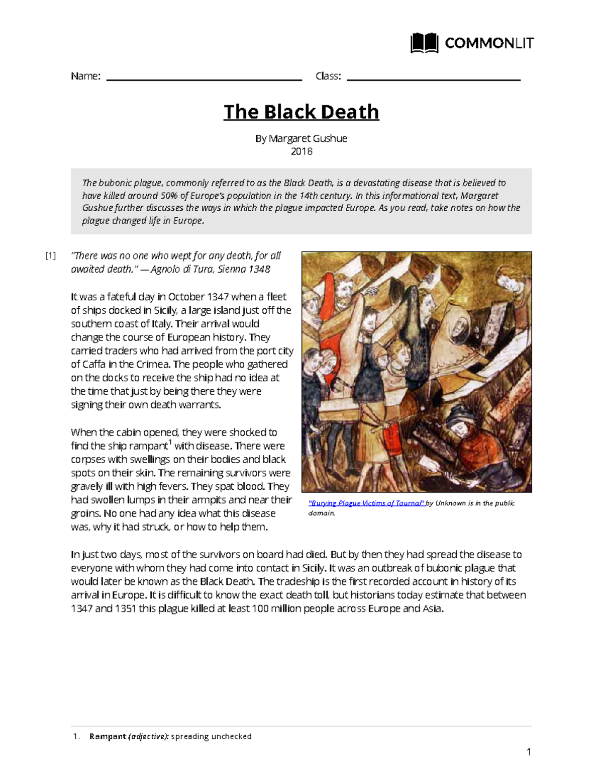 Theblackdeath - The black death - Name: Class: "Burying Plague Victims ...