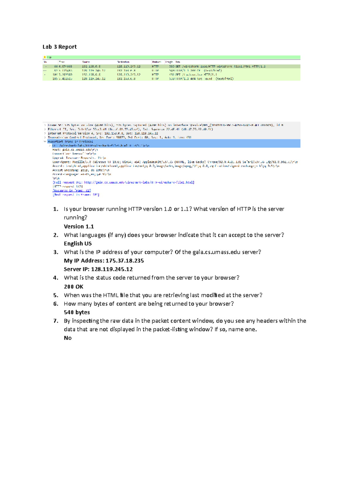 Network Fundamentals Lab 3 Work - Wireshark - Lab 3 Report 1. Is your browser running HTTP ...