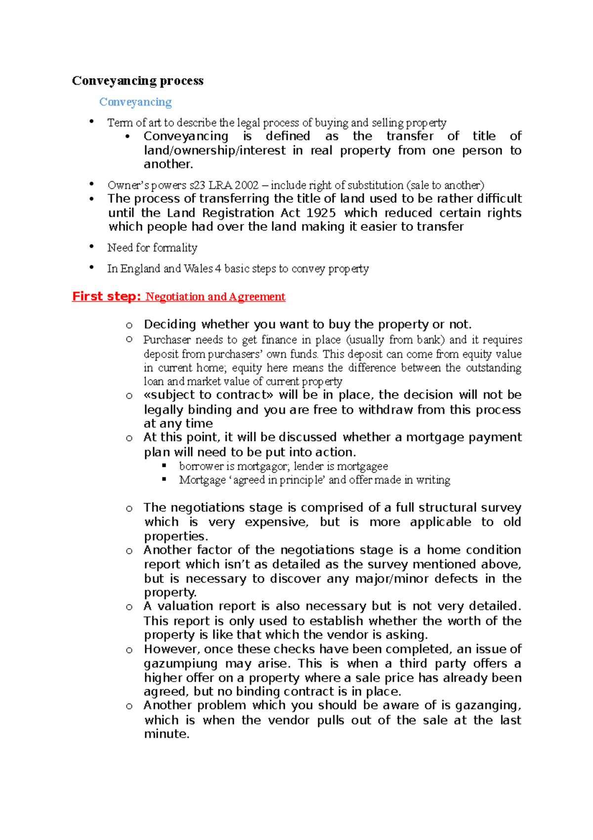CP - notes about the conveyancing process, legal ownership of land ...