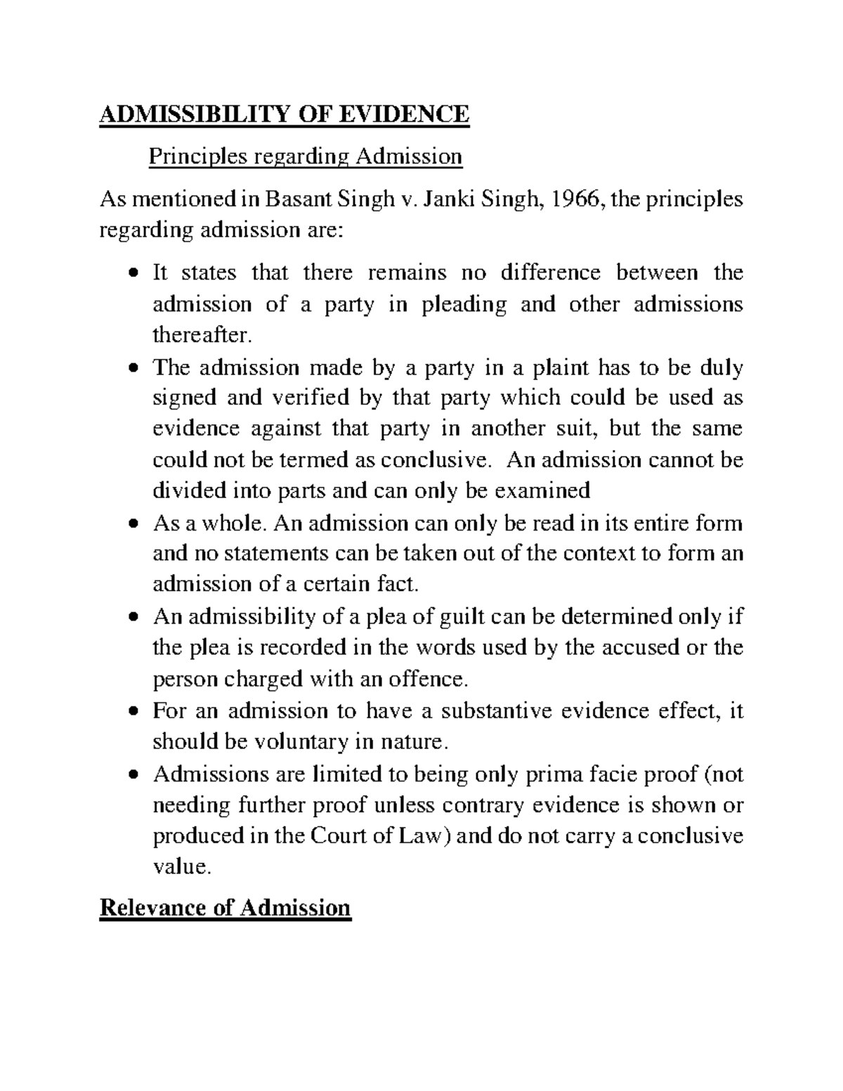 Admissibility of Evidence - ADMISSIBILITY OF EVIDENCE Principles ...