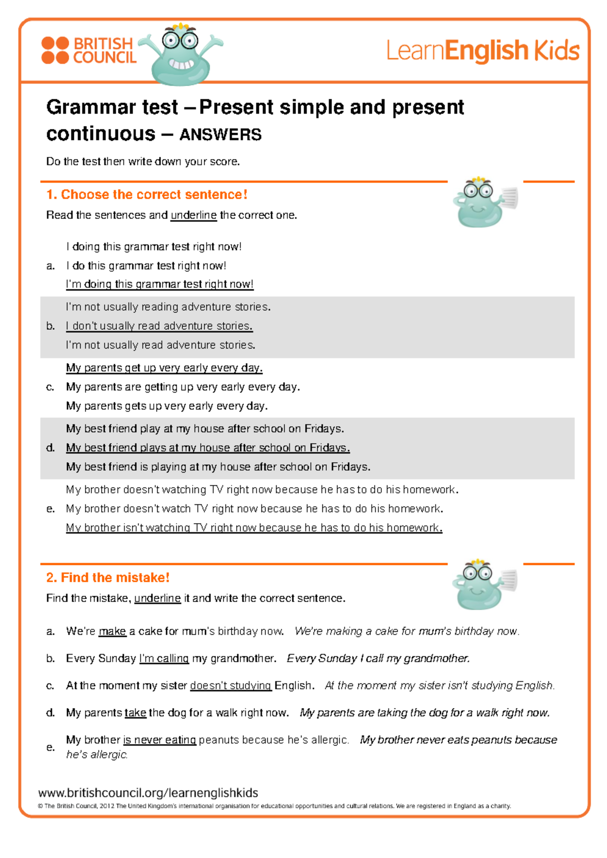 Grammar practice present simple and present continuous answers 2 ...