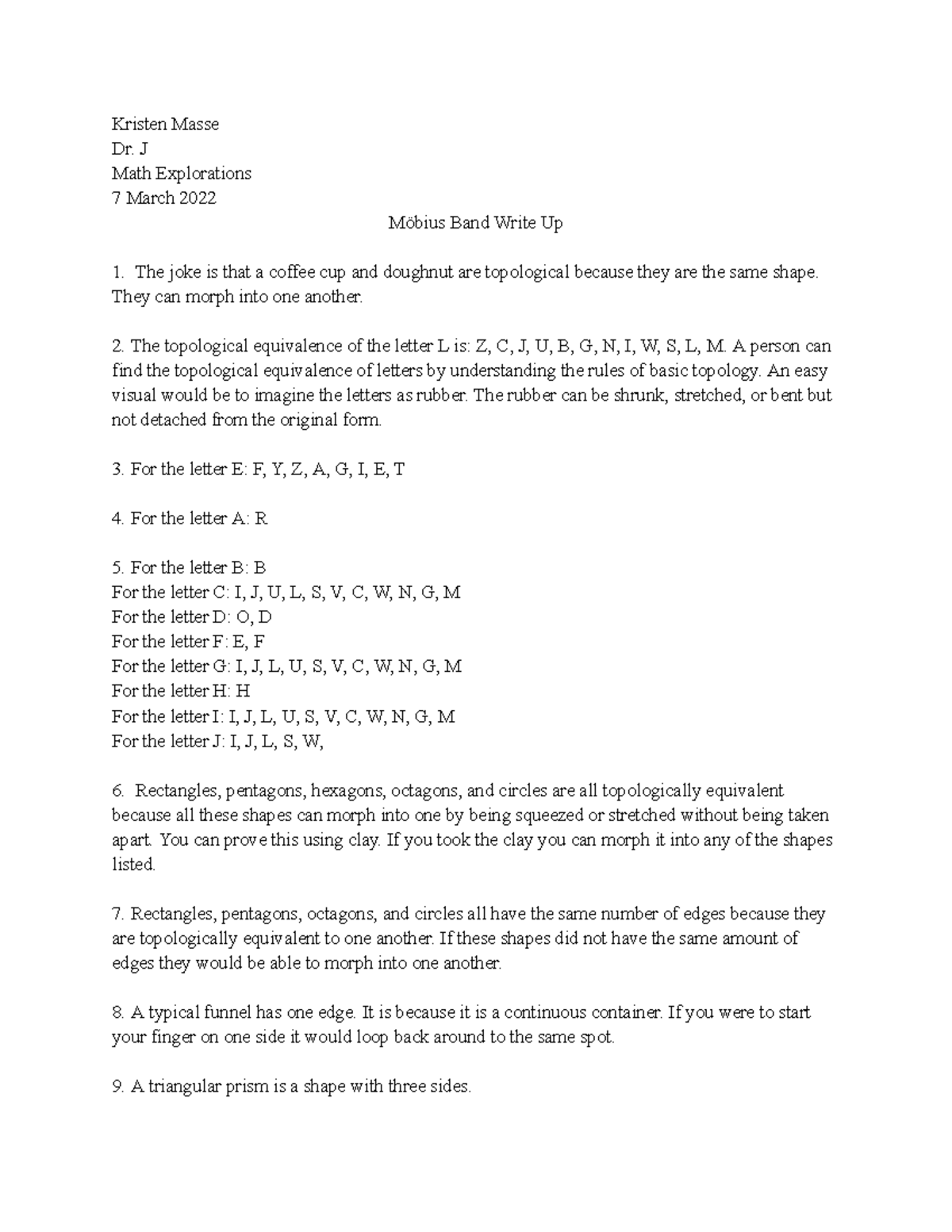 Mobius Band Write Up -2 - coursework - Kristen Masse Dr. J Math ...