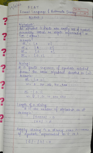 Flat Important QS FOR Semester - Module 1 Define DFA. Write about the ...