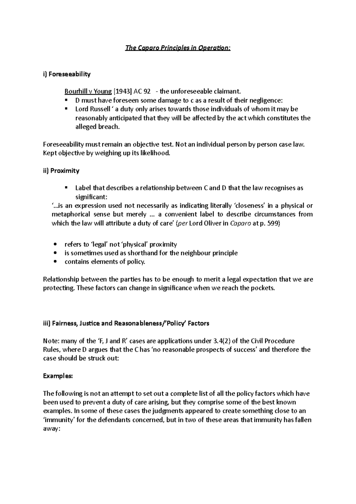 Law of Tort - Caparo Principles - The Caparo Principles in Operation ...