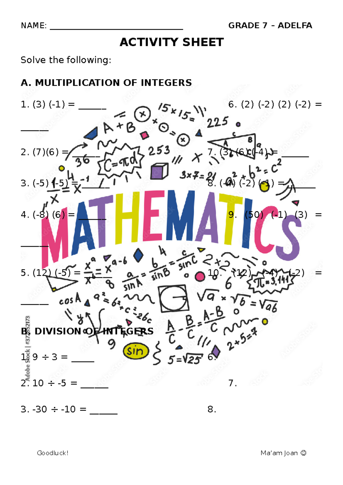 Activity - 7-10 - sample activities - NAME: _________________________________ GRADE 7 – ADELFA ...