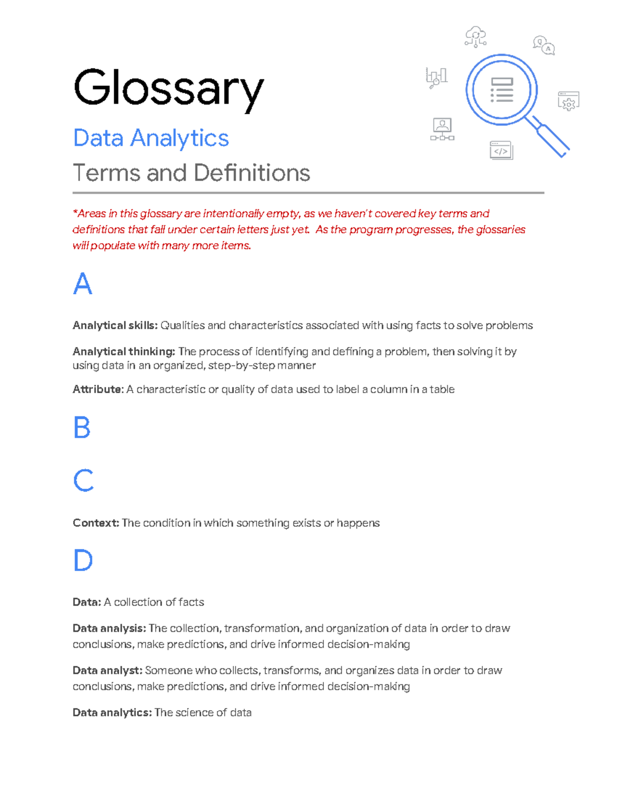 Glossary- Course 1- Module 4 - Glossary Data Analytics Terms and ...