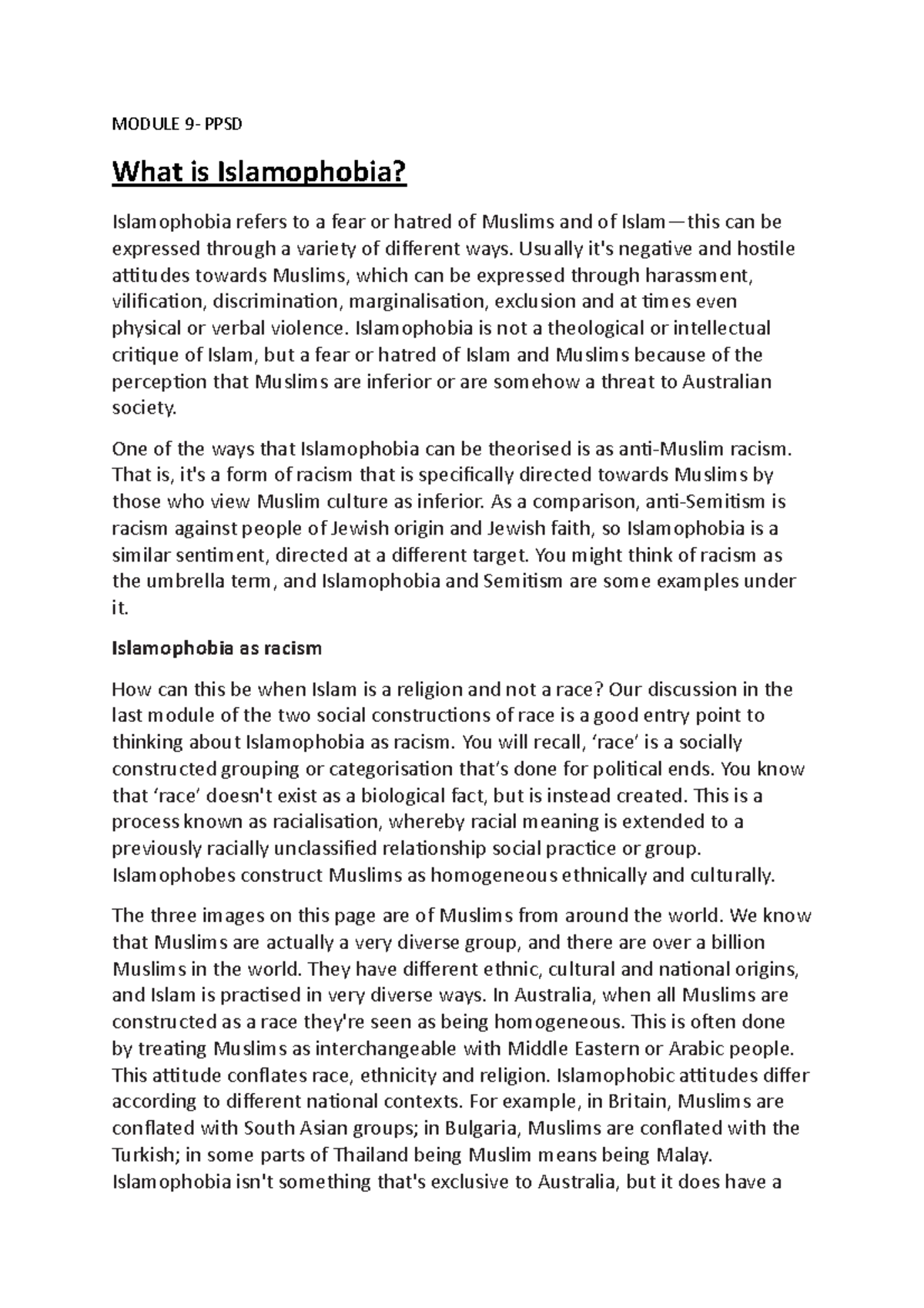 Module 9 ppsd - MODULE 9- PPSD What is Islamophobia? Islamophobia ...