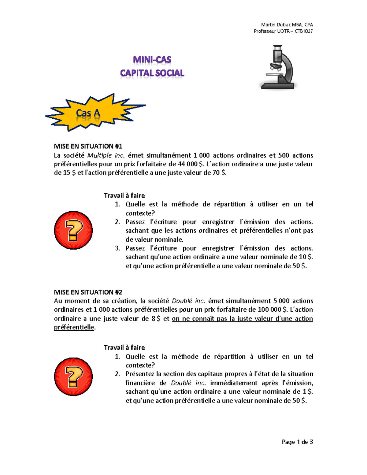 MINI-CAS - Capital social - Martin Dubuc MBA, CPA Professeur UQTR – CTB ...