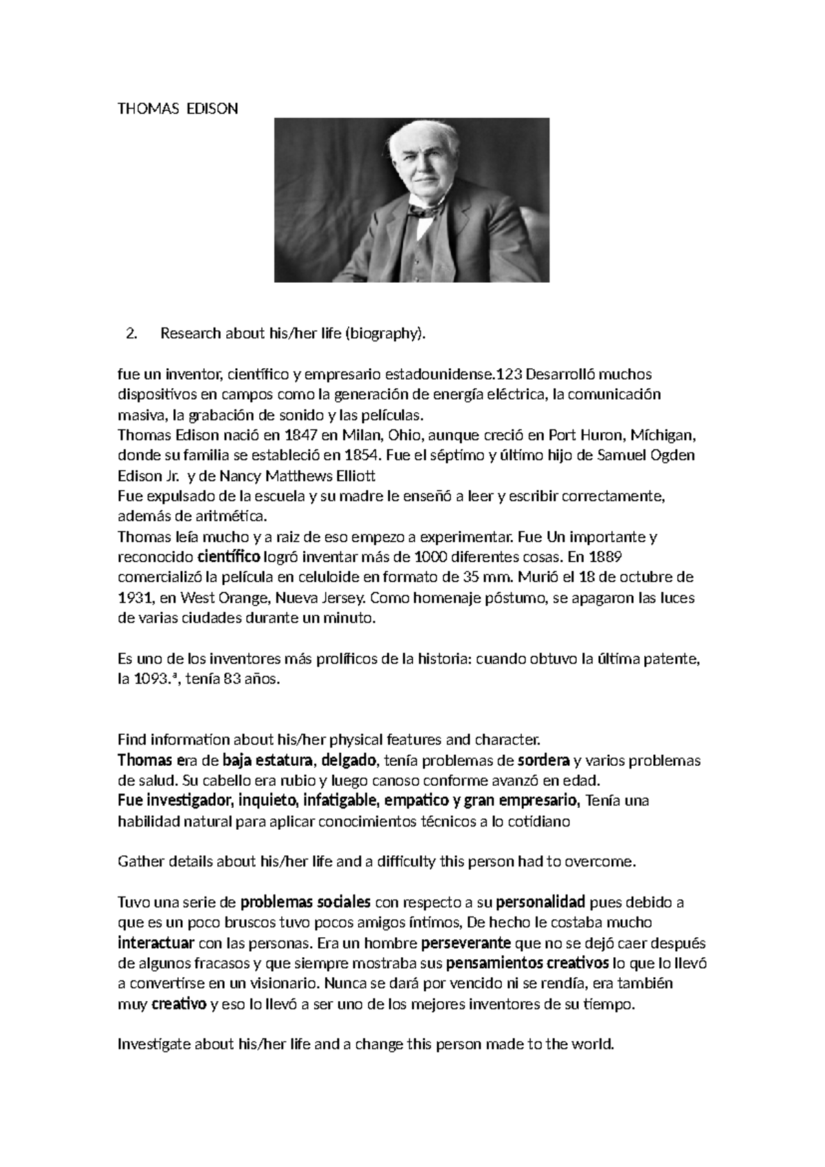 Thomas Edison - THOMAS EDISON Research about his/her life (biography ...