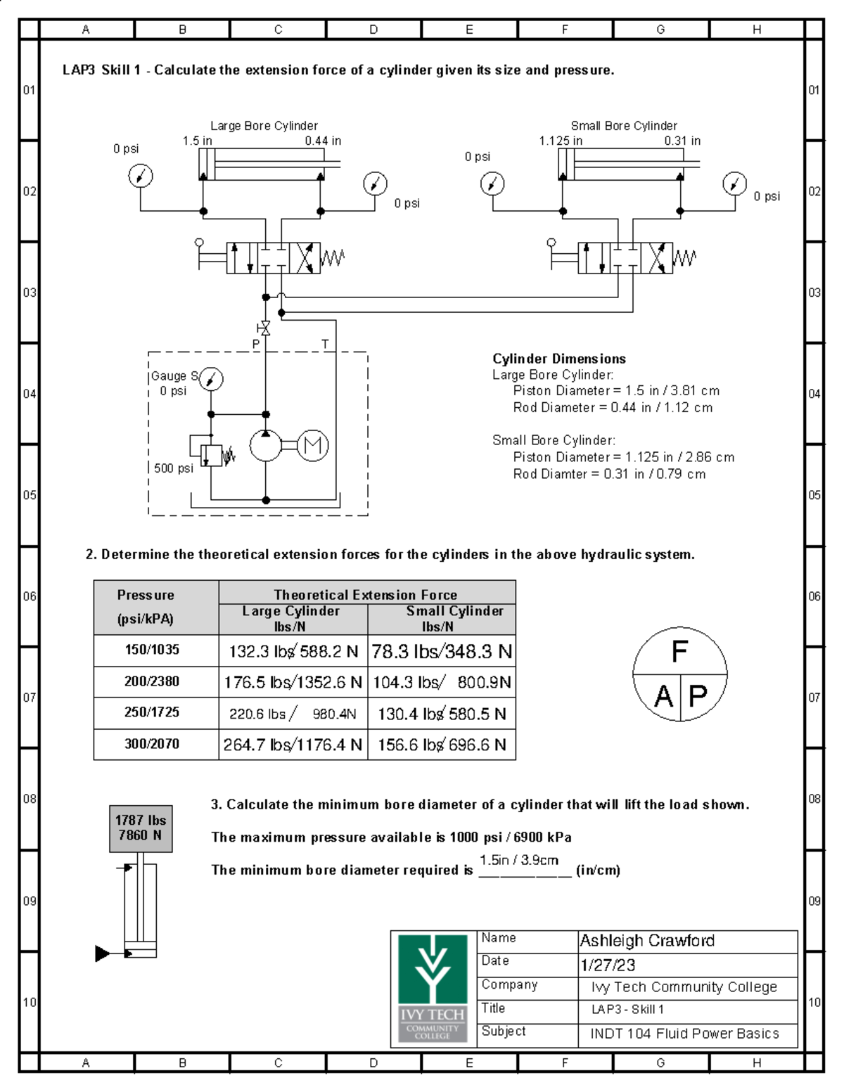 L04 LAB - Cylinder Math - math problems fluid power - A A B B C C D D E ...