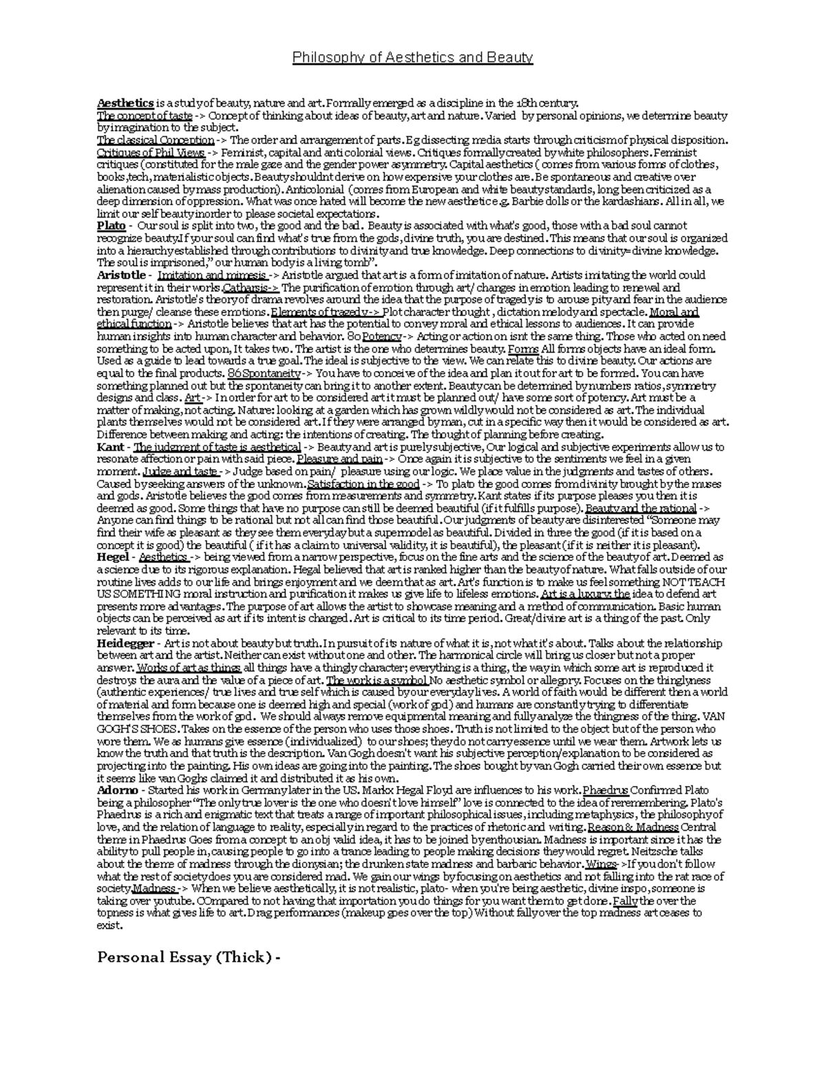 Philosophy of Beauty and Aesthetics PHL 365 Notes - Philosophy of ...