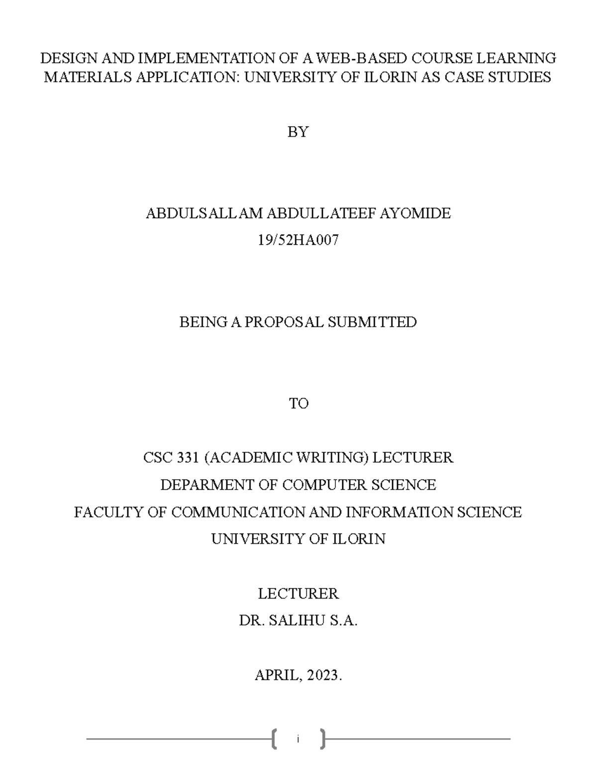 Proposal Writing - i DESIGN AND IMPLEMENTATION OF A WEB-BASED COURSE LEARNING MATERIALS ...