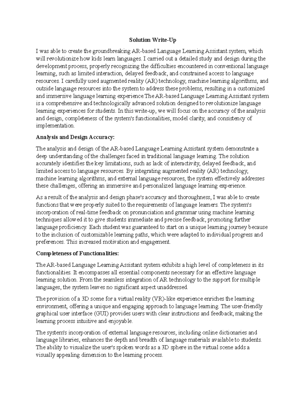 Solution Write AR language L S - Solution Write-Up I was able to create ...