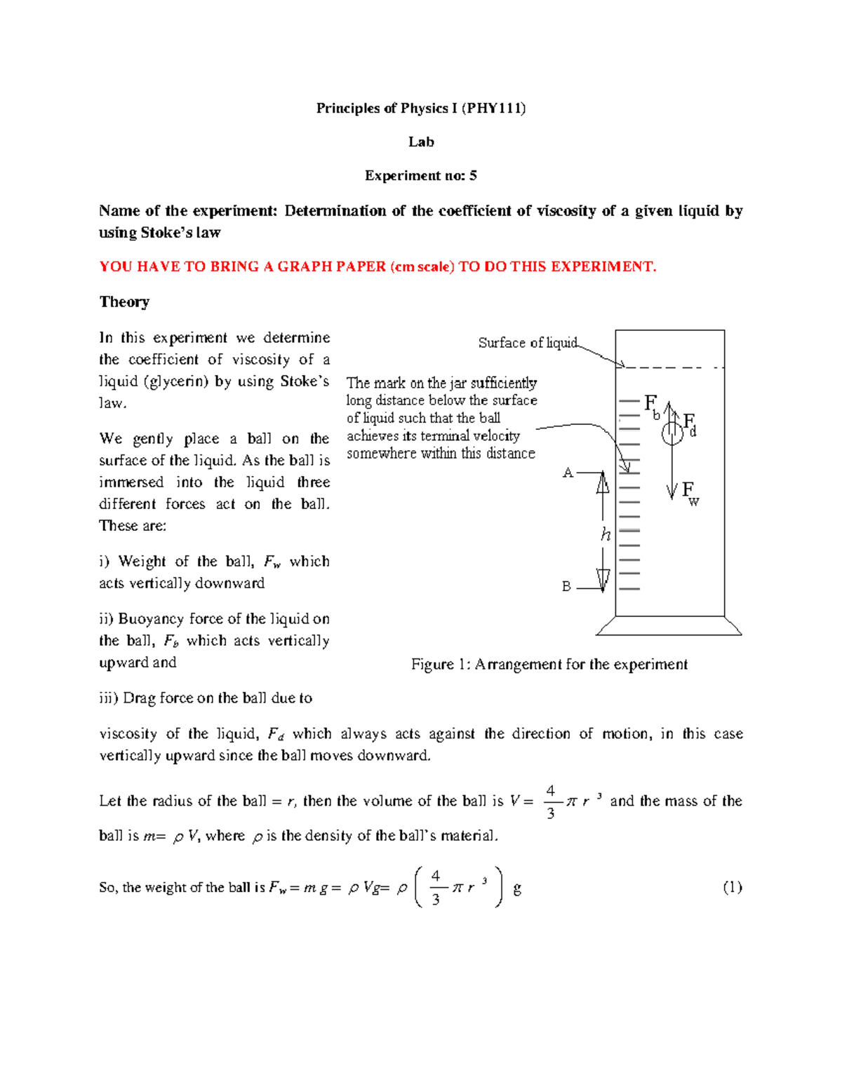 EXP5 - Principles of Physics I (PHY111) Lab Experiment no: 5 Name of the experiment ...