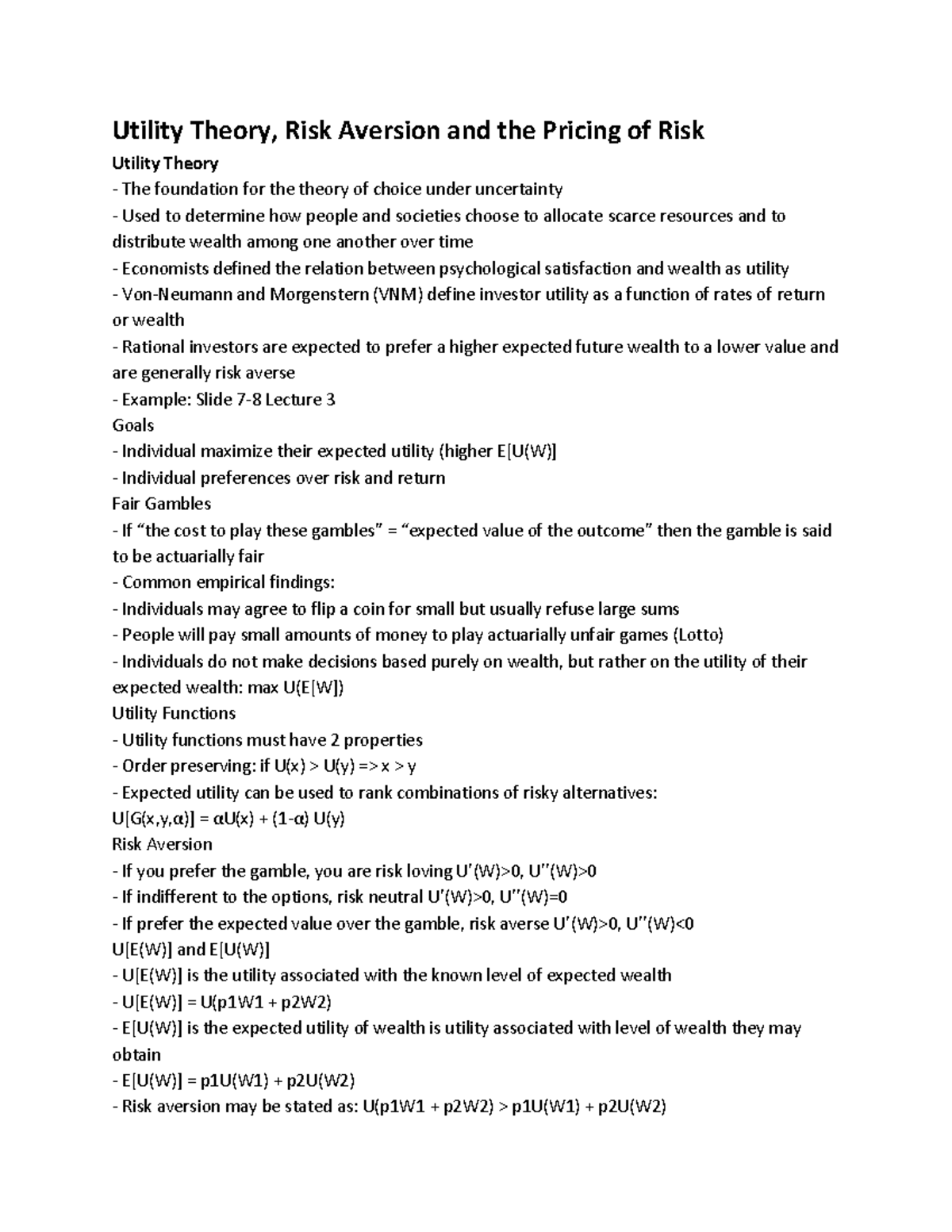 Utility Theory - unsystematic risk Efficient Portfolio A portfolio that ...