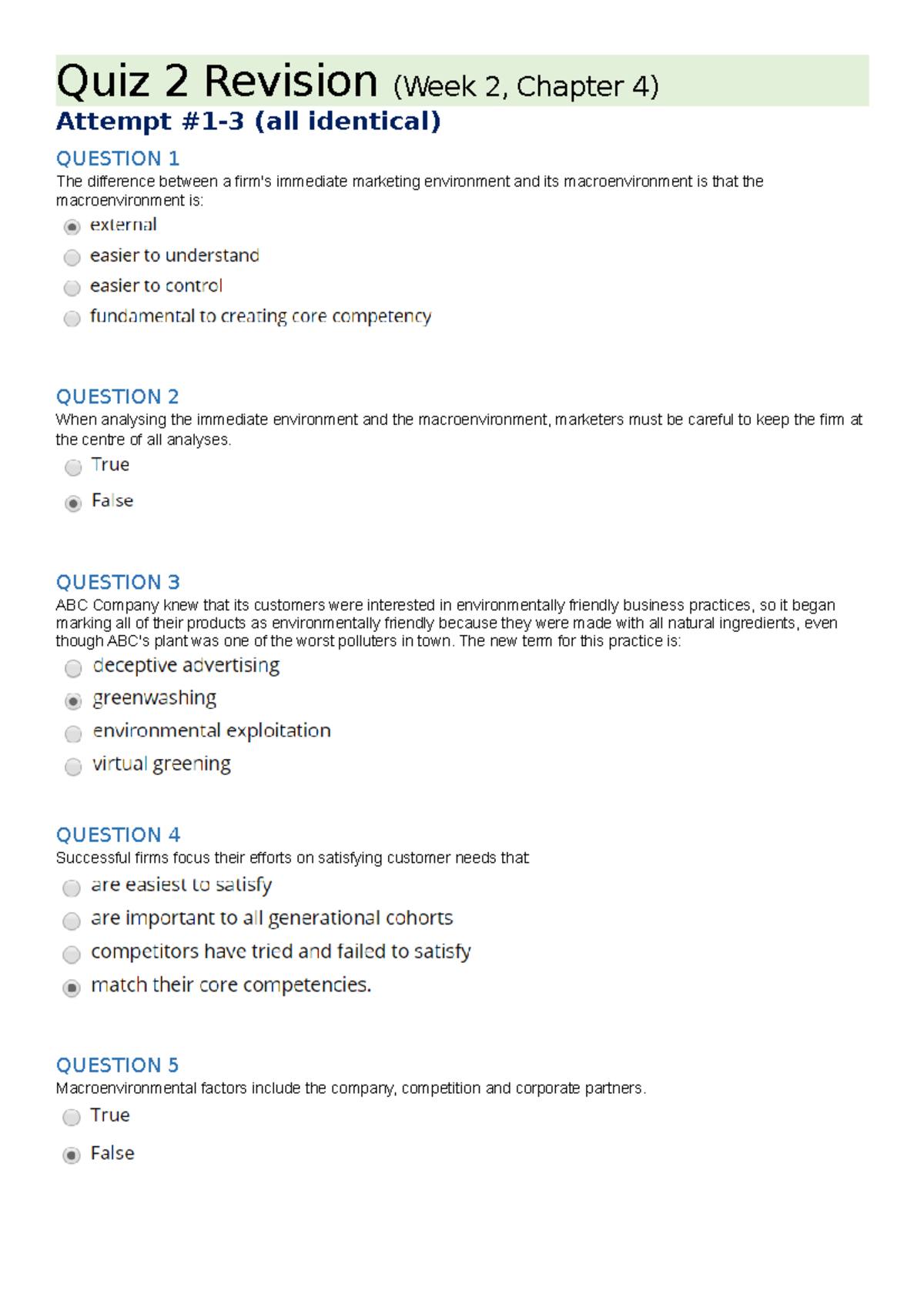 PQuiz Week 2 Ch4 - Week 2's practice quiz. - Quiz 2 Revision (Week 2 ...