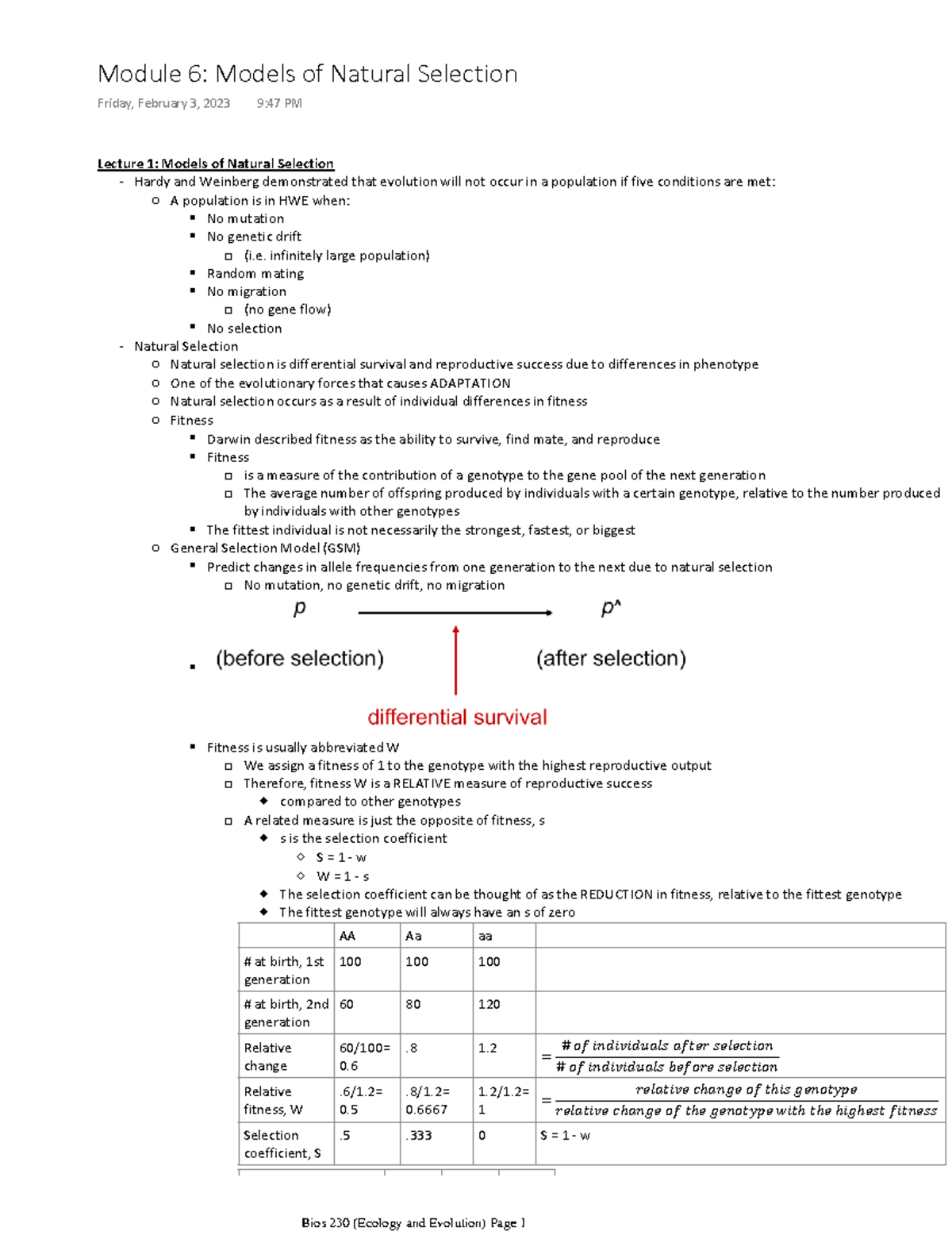 Bios 230 (Ecology and Evolution) Module 6 - Lecture 1: Models of ...