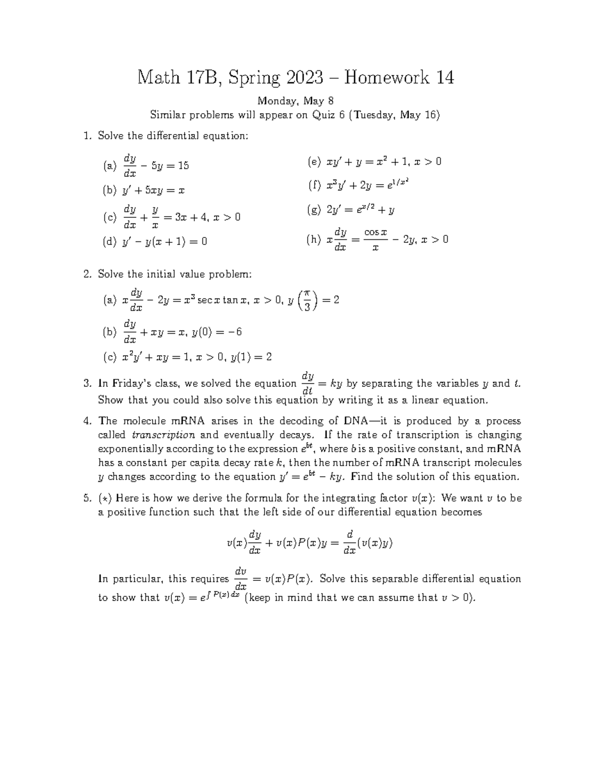 Homework 14 - Math 17B, Spring 2023 – Homework 14 Monday, May 8 Similar ...