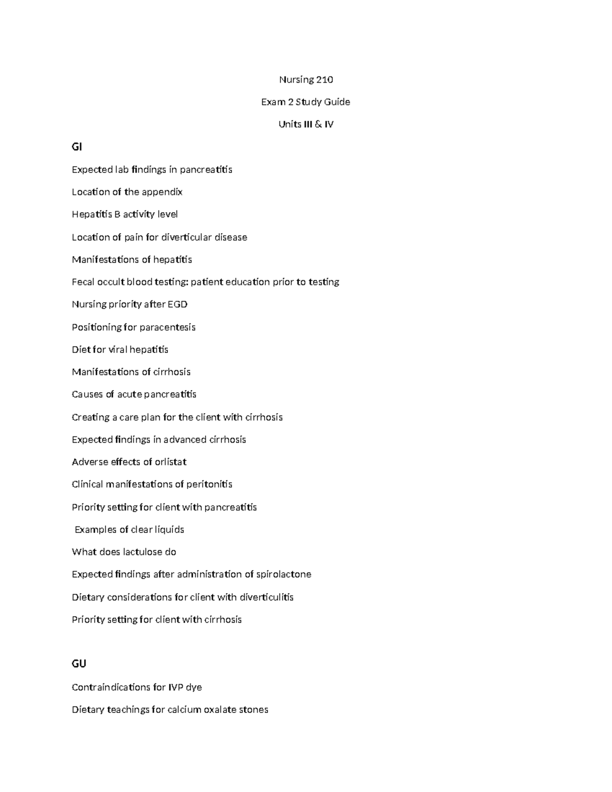 Exam 2 Study Guide - good material - Nursing 210 Exam 2 Study Guide ...