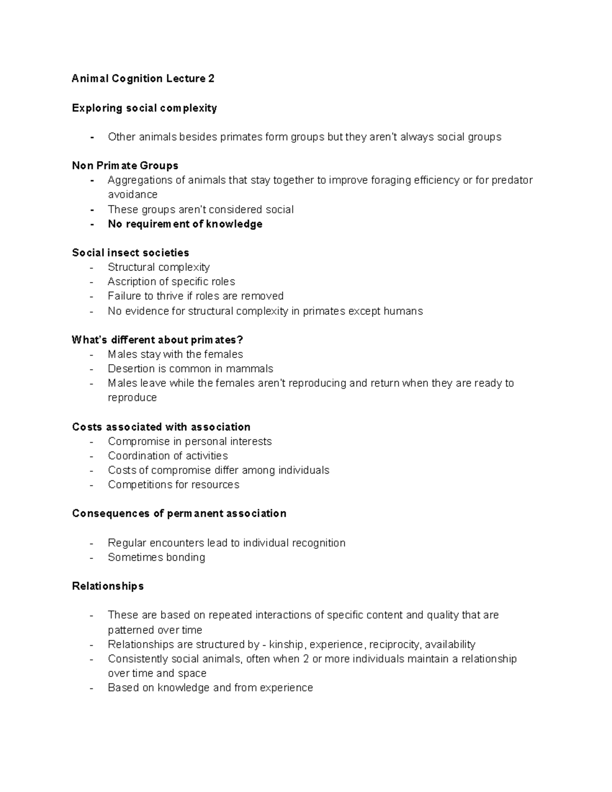 Animal Cognition Lecture 2 - Salford - Studocu