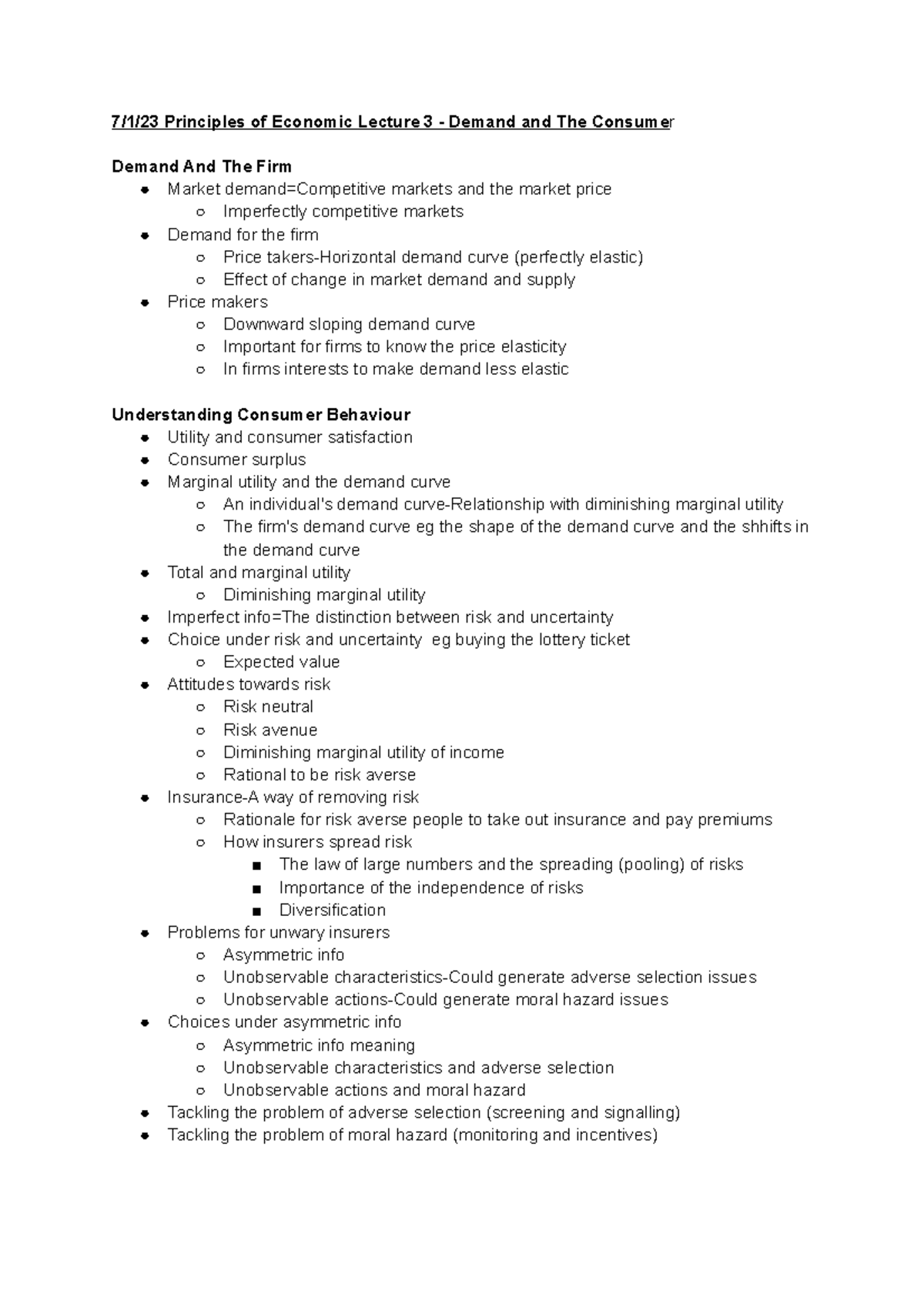 7 1 23 Principles of Economic Lecture 3 - Demand and The Consumer - 7/1 ...