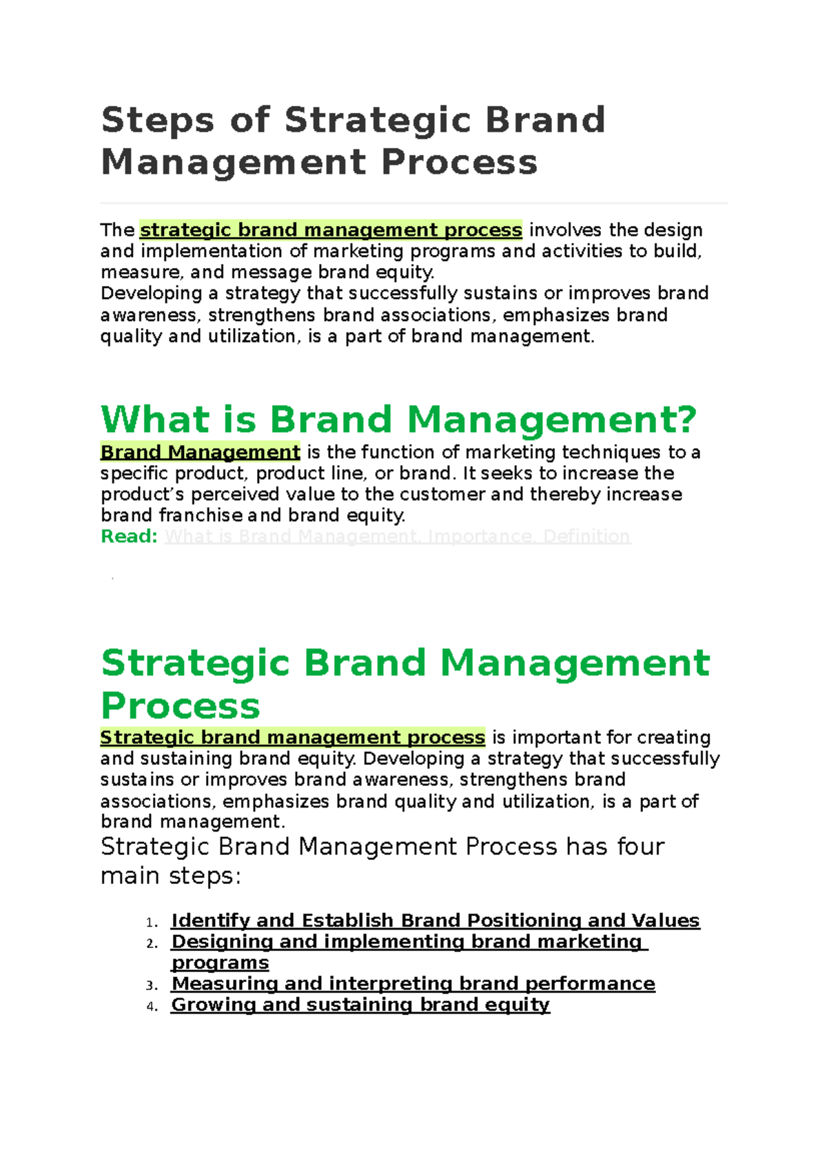 Brnad Mgt Process - Steps of Strategic Brand Management Process The ...