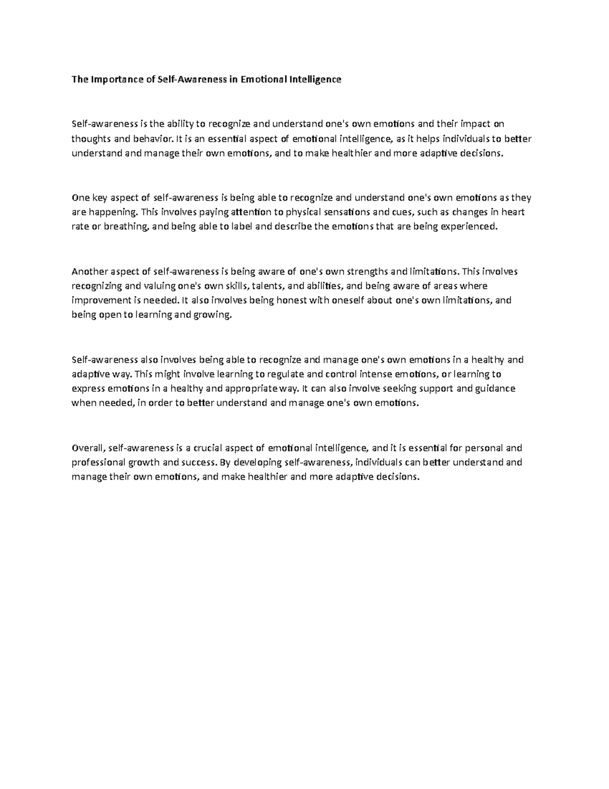 The Importance of Self-Awareness in Emotional Intelligence - The ...